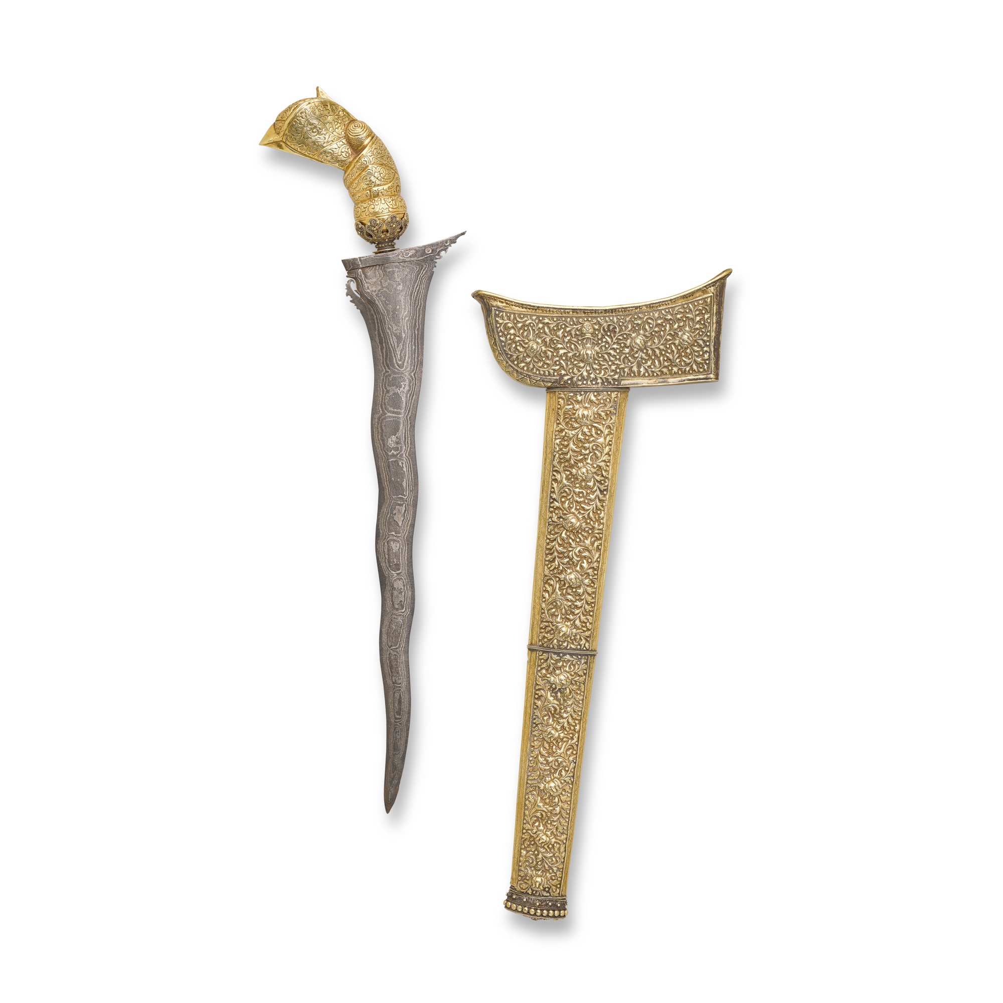 A gold-mounted dagger (kris) and scabbard, Malaysia, 19th century ...