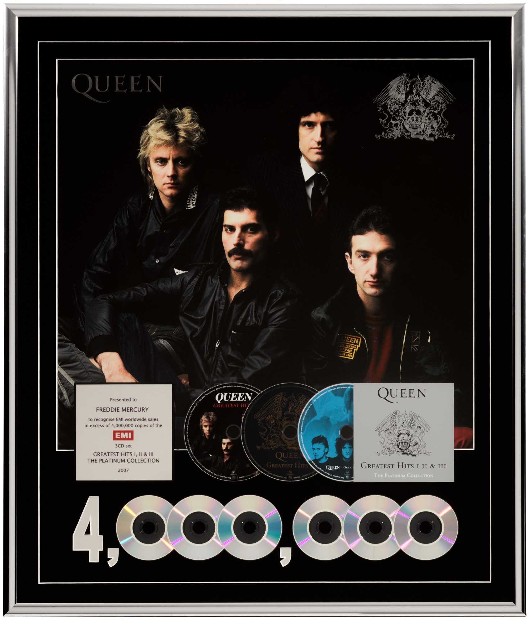 Queen – Freddie Mercury’s in-house sales award for Greatest Hits I II ...