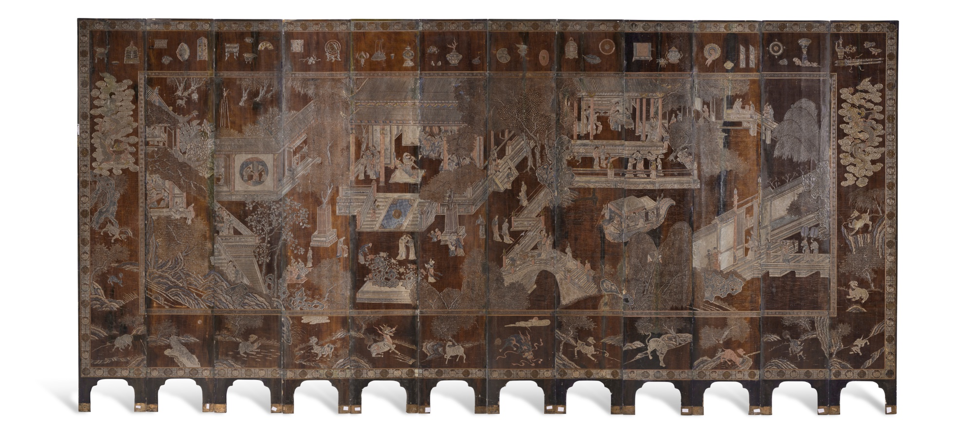 An inscribed twelve-panel lacquer 'Spring Morning in the Han Palace ...