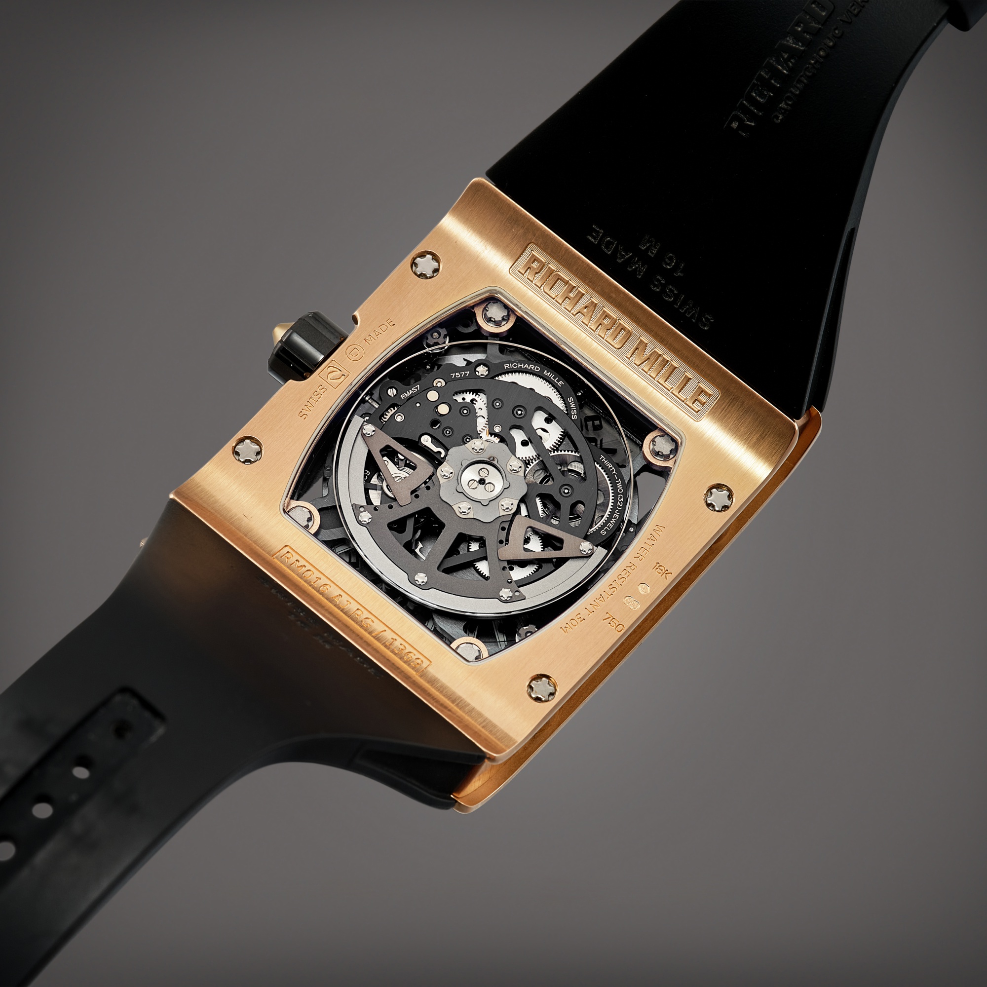 Reference RM016 | A pink gold skeletonised wristwatch with date, Circa ...