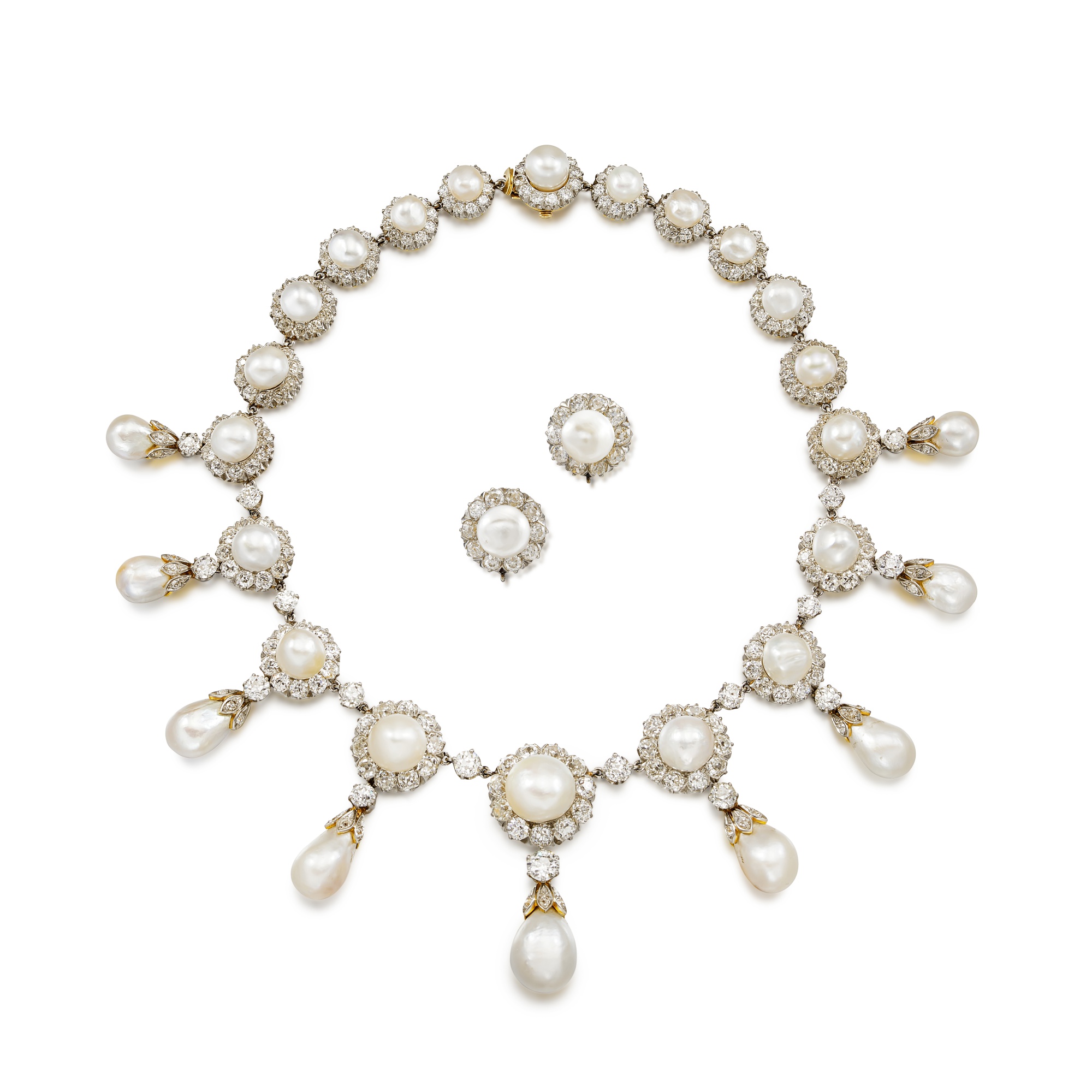 Natural Pearl and Diamond Demi-Parure, Late 19th Century | 天然珍珠 配 鑽石 項鏈 ...