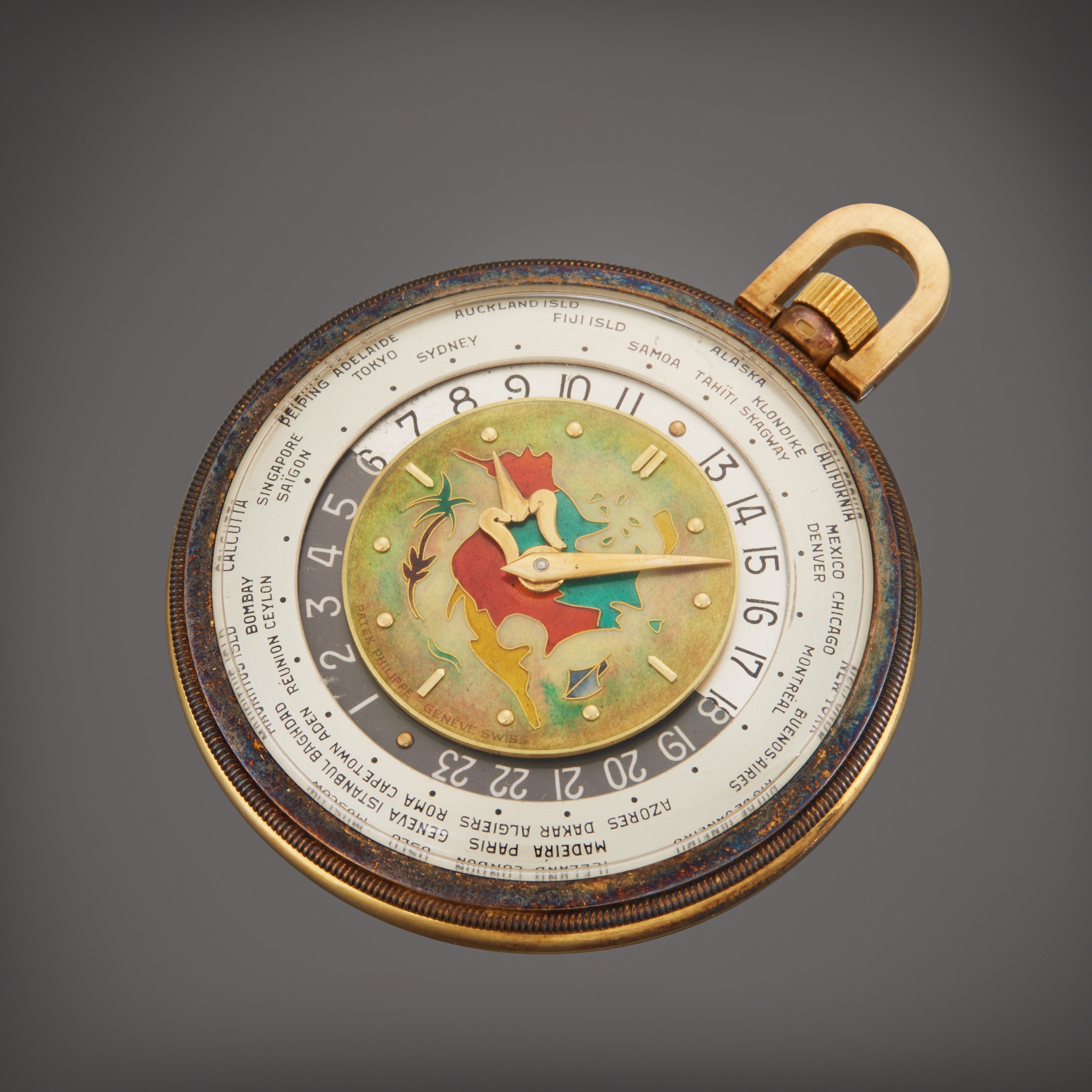 Reference 605 | A rare yellow gold world time open face watch with ...