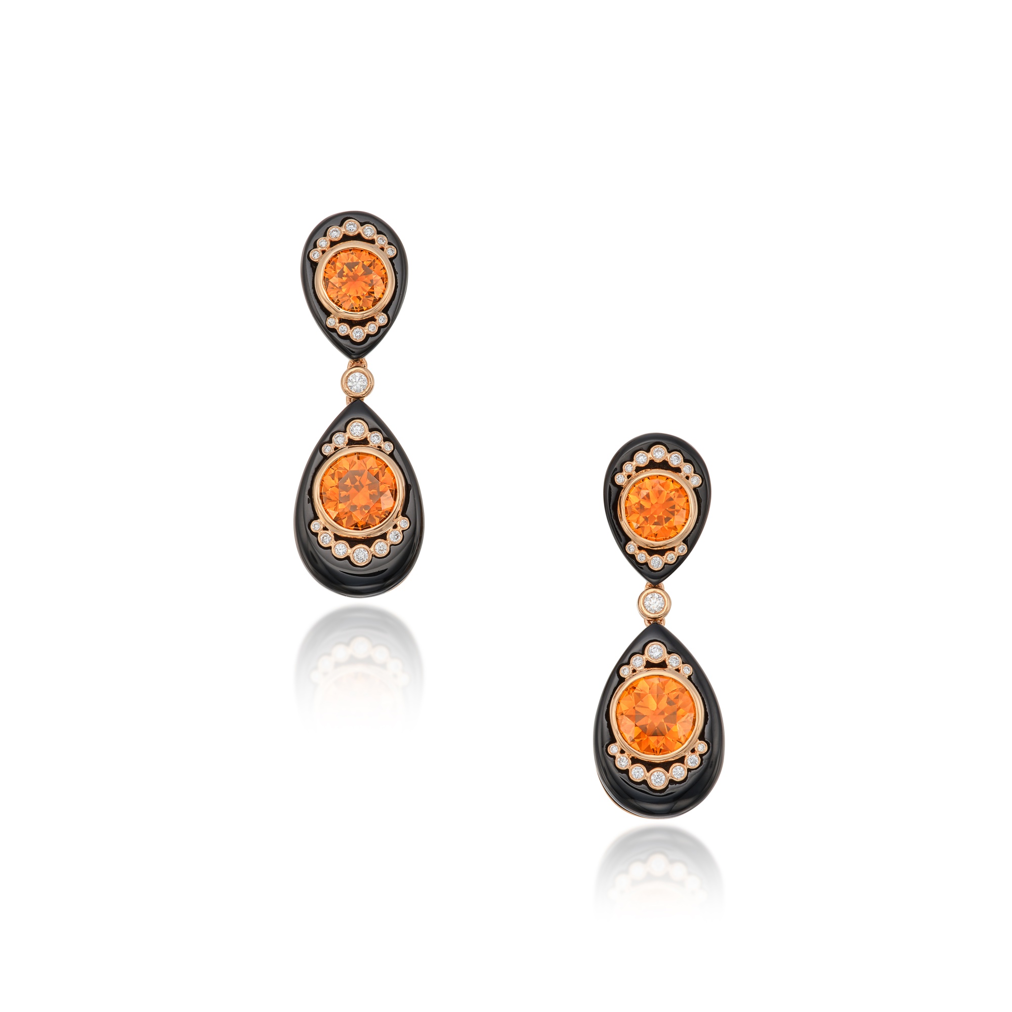 Pair of Fancy Deep Yellowish Orange Diamond, Onyx and Diamond Earrings ...