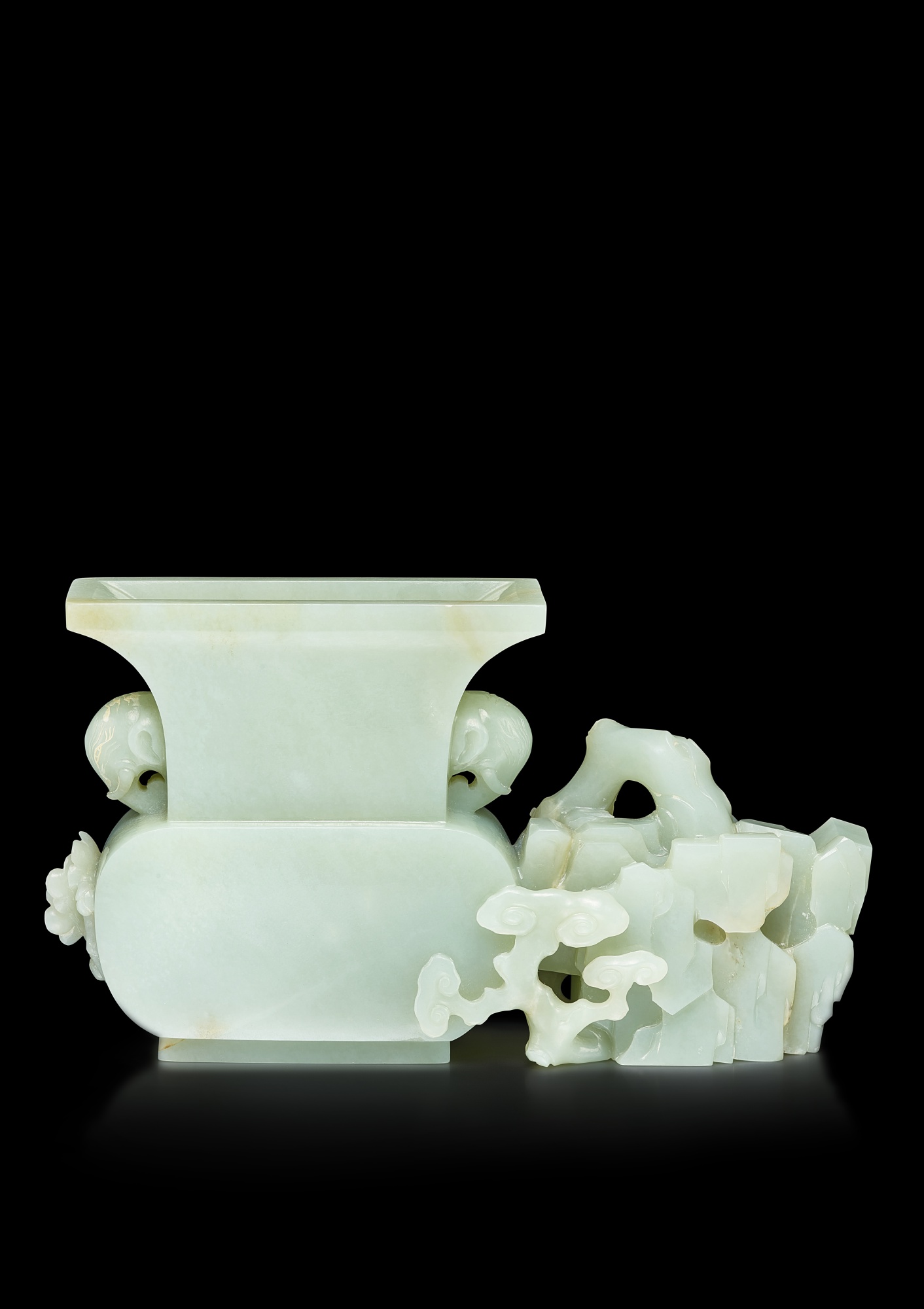 A very rare imperial inscribed pale celadon jade 'prunus' vase with ...