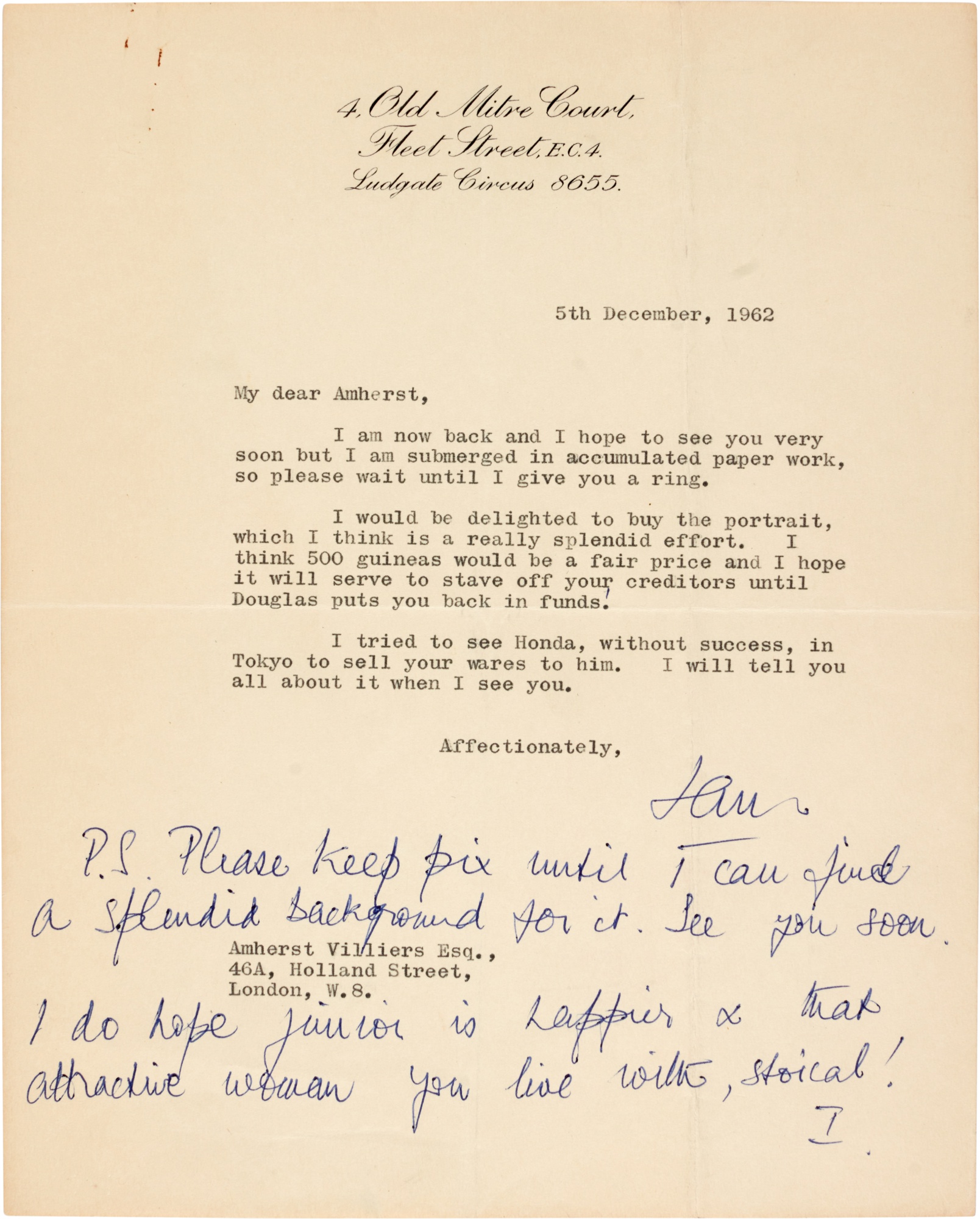 Ian Fleming | Typed letter signed, to Amherst Villiers, on his ...
