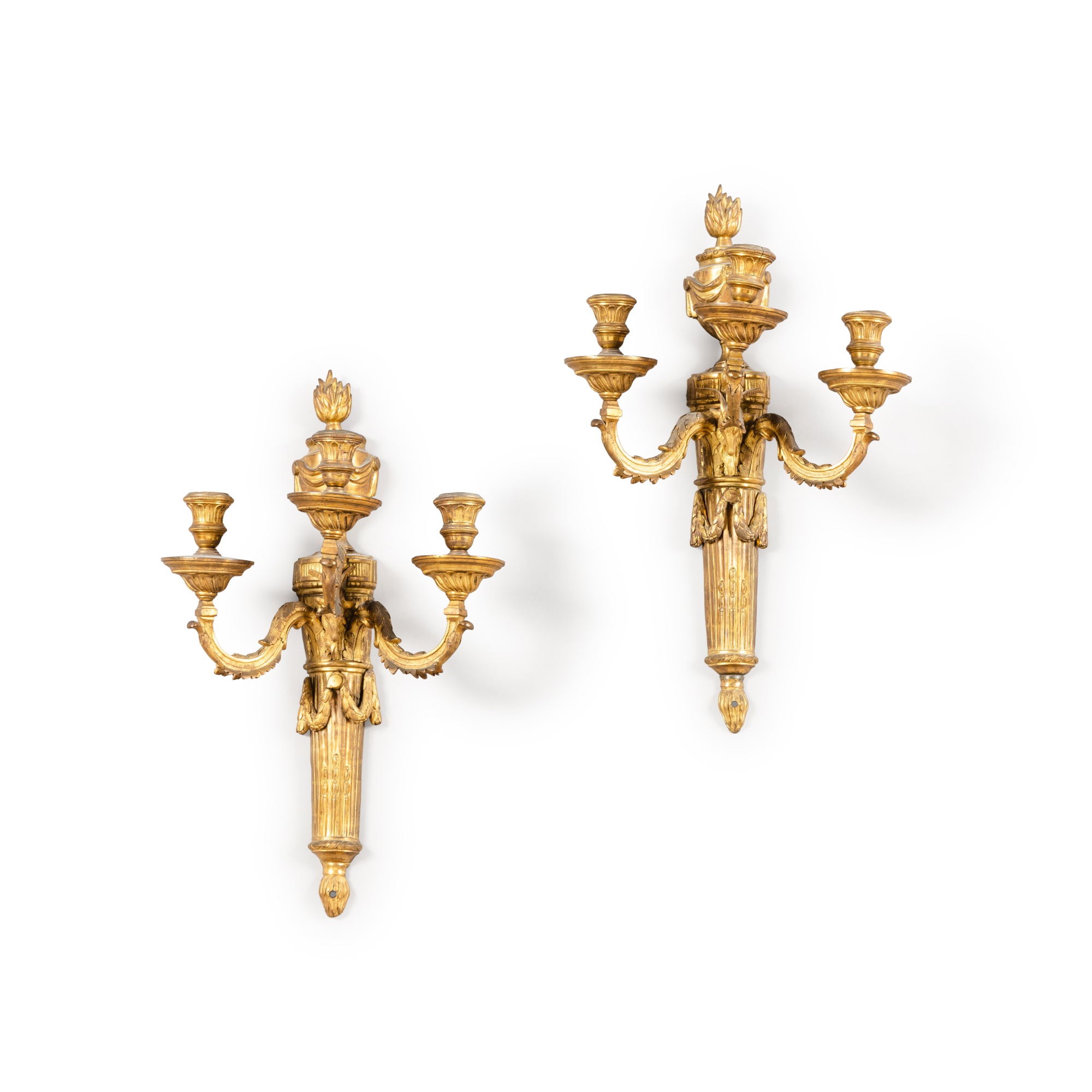A pair of Louis XVI gilt-bronze three light wall-lights, circa 1780 ...