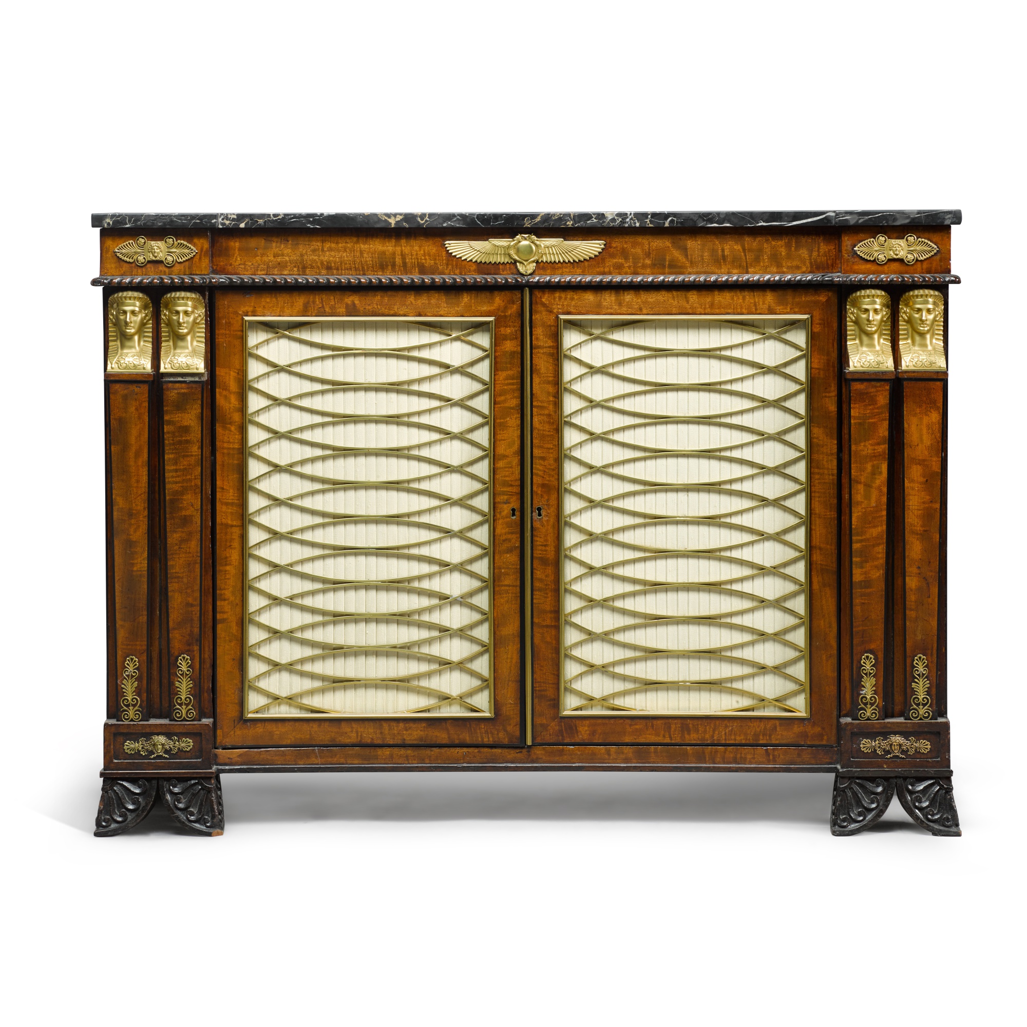 A Regency mahogany, ebony-strung and gilt metal-mounted side cabinet ...