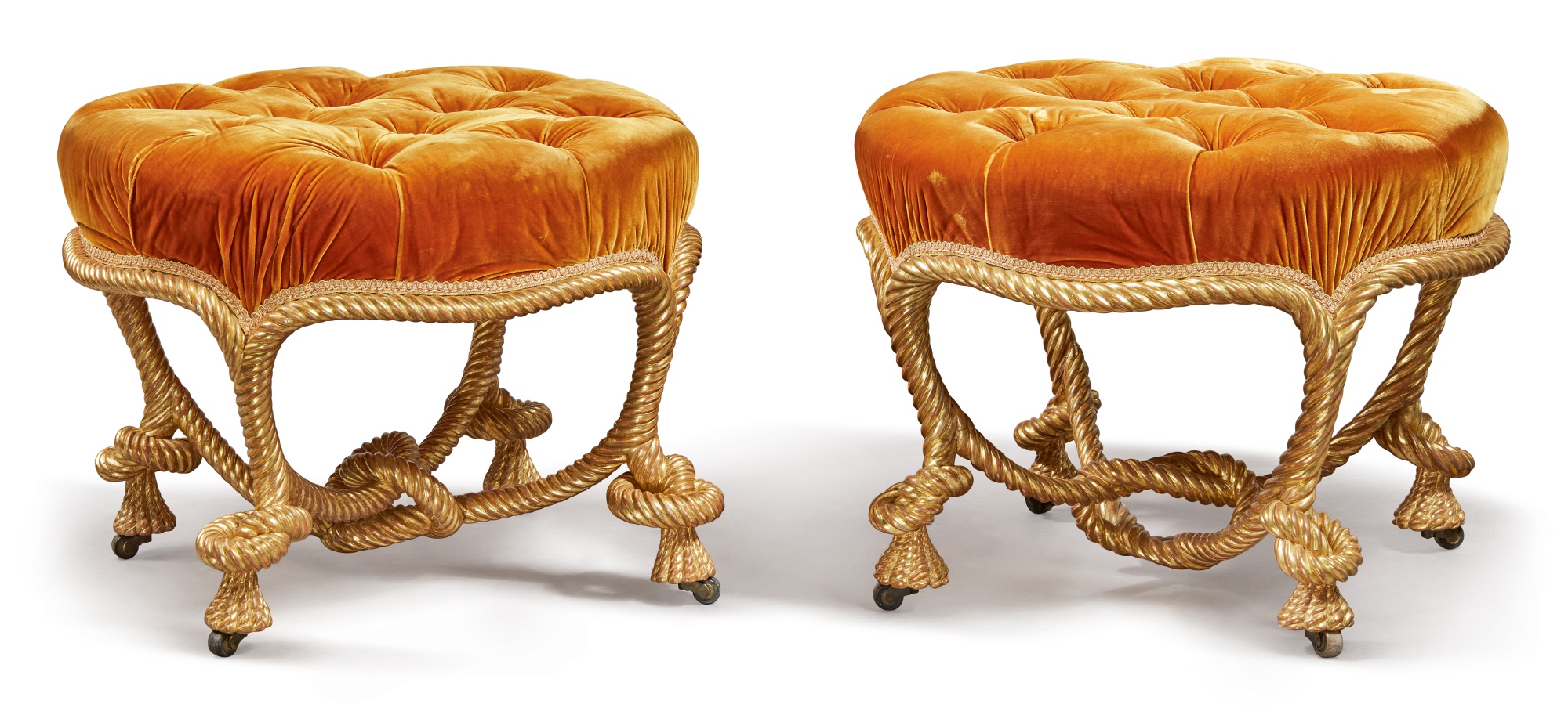 A Pair of French Giltwood Rope-Twist Stools in the Manner of A.M.E ...