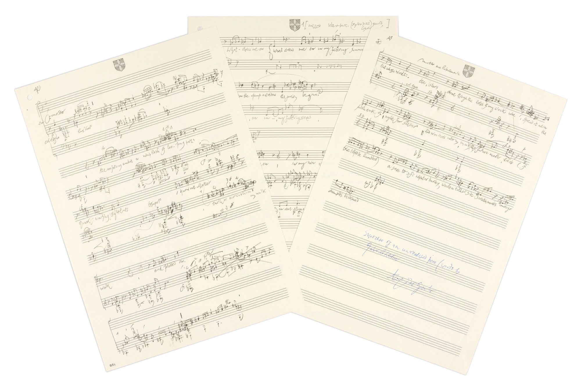 A. Goehr. Autograph sketches for an unrealised work, a setting of G ...
