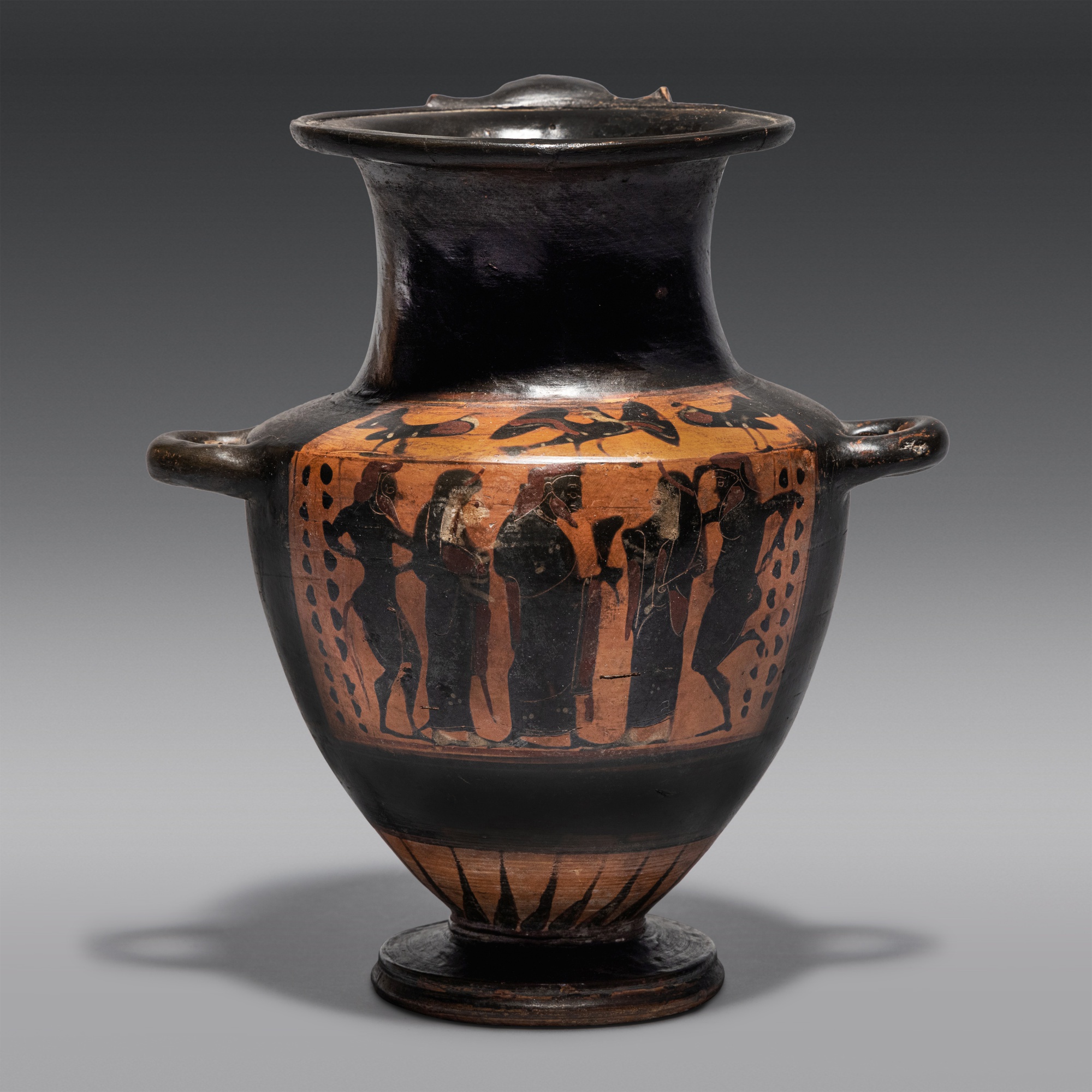 An Attic Black-figured Hydria, attributed to the Workshop of the Ready ...