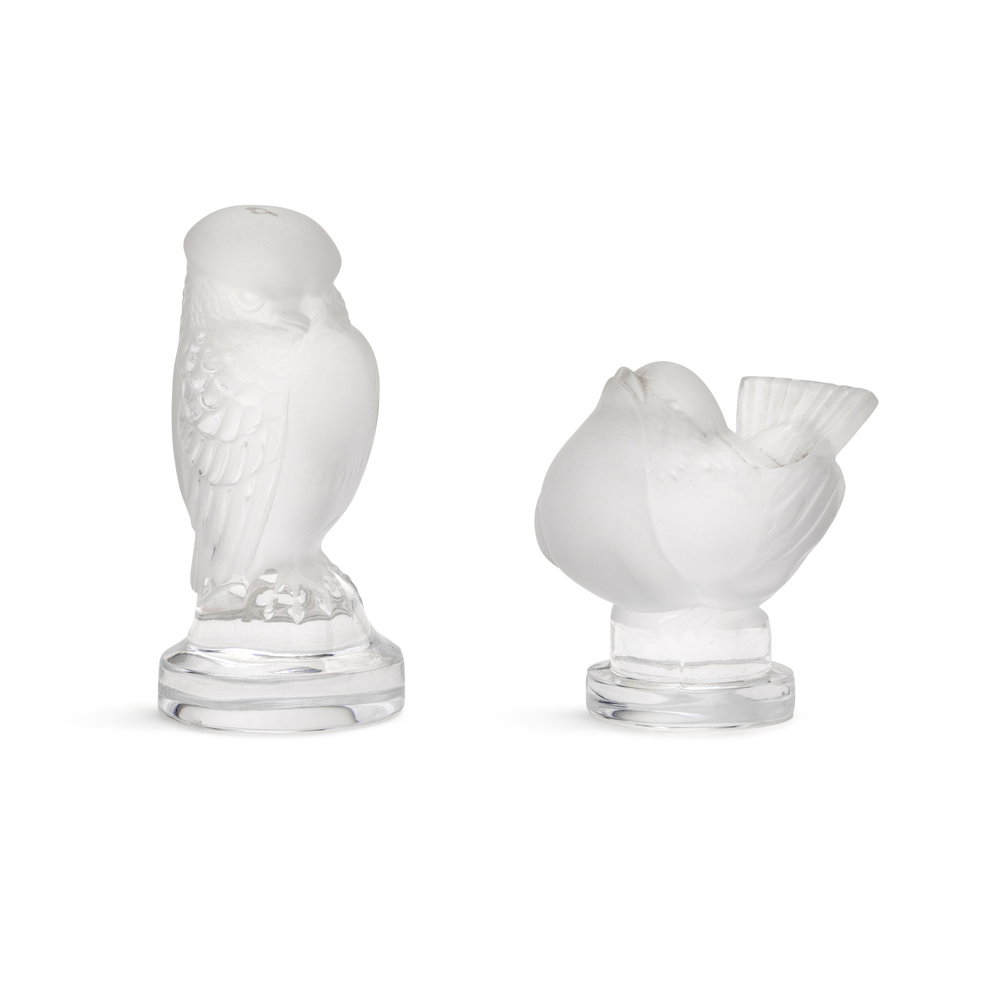A miniature Lalique model of a wren and another similar model of a bird ...