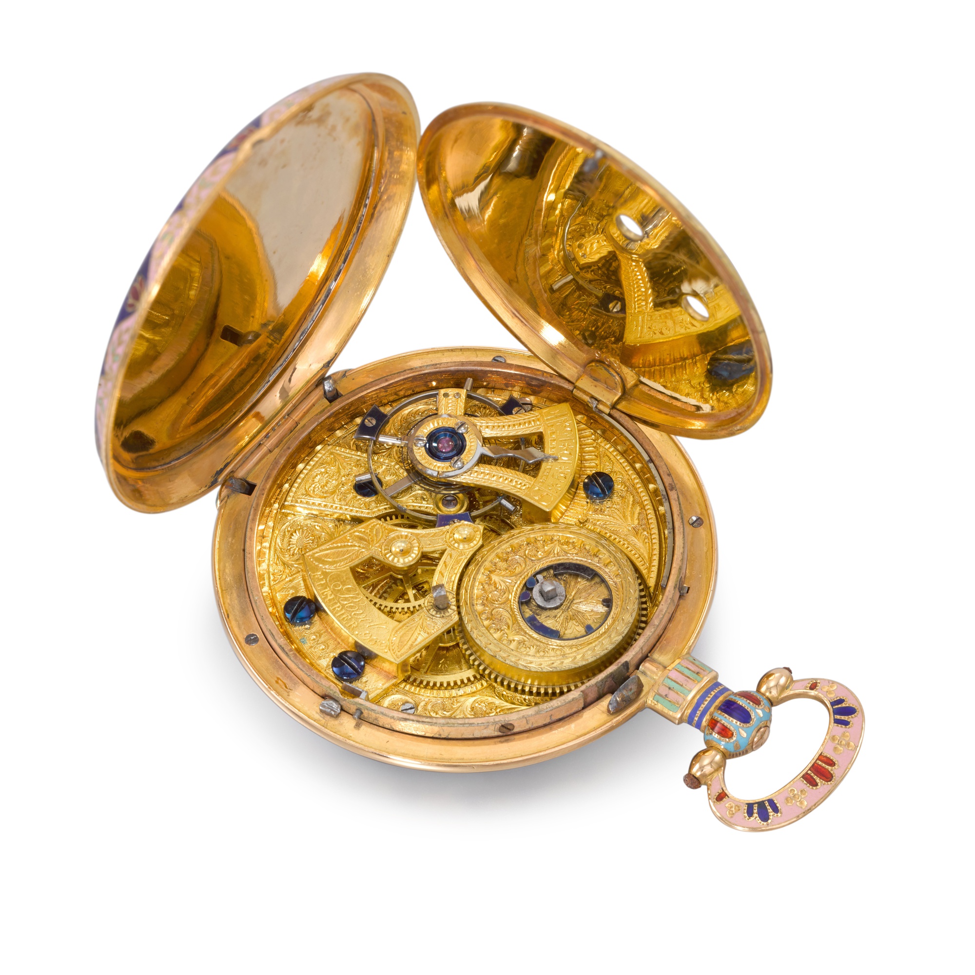 A gold and enamel centre seconds duplex watch made for the Chinese ...