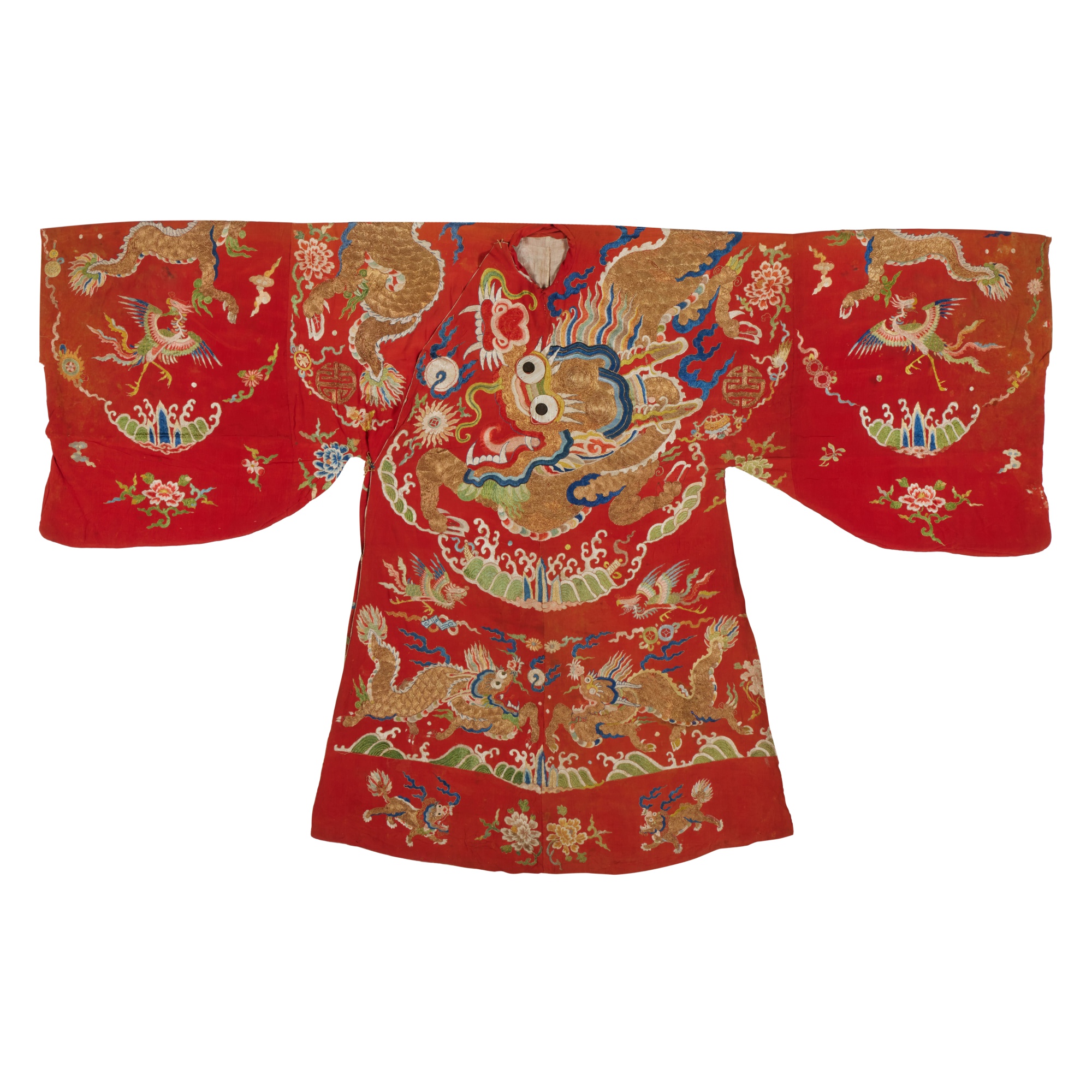 A red-ground silk embroidered 'dragon' robe, Ming dynasty, 17th century ...