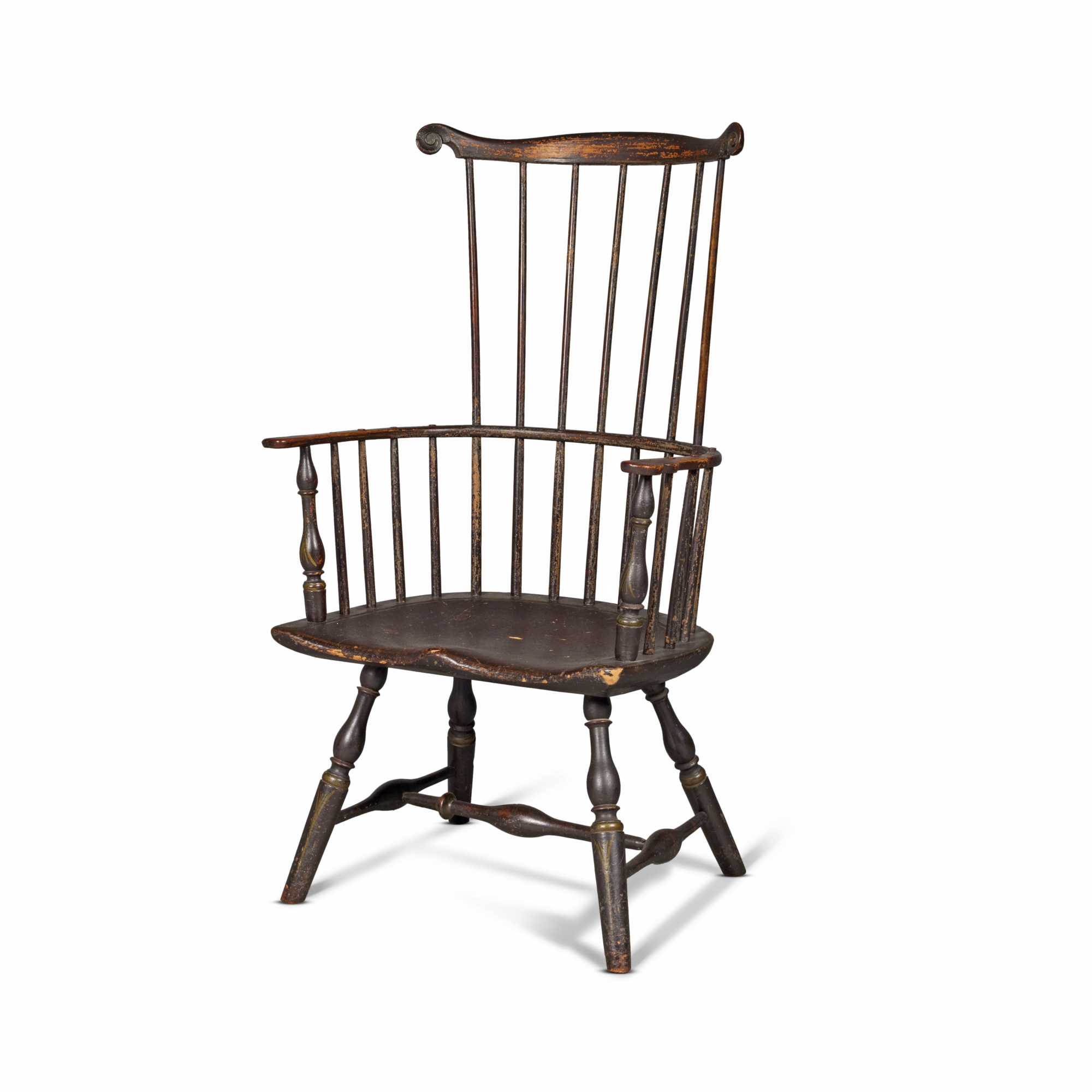 Very Fine Black-Painted Scroll-Carved Comb-Back Windsor Armchair ...