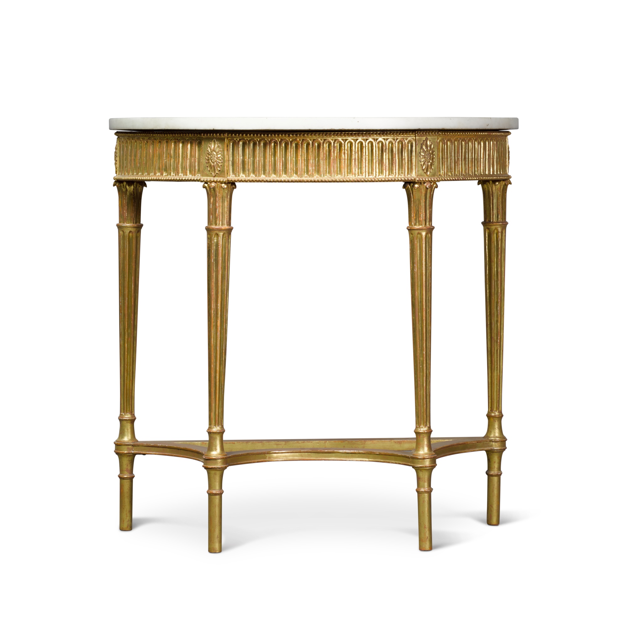 A George III carved giltwood demi-lune pier table, with a scagliola ...