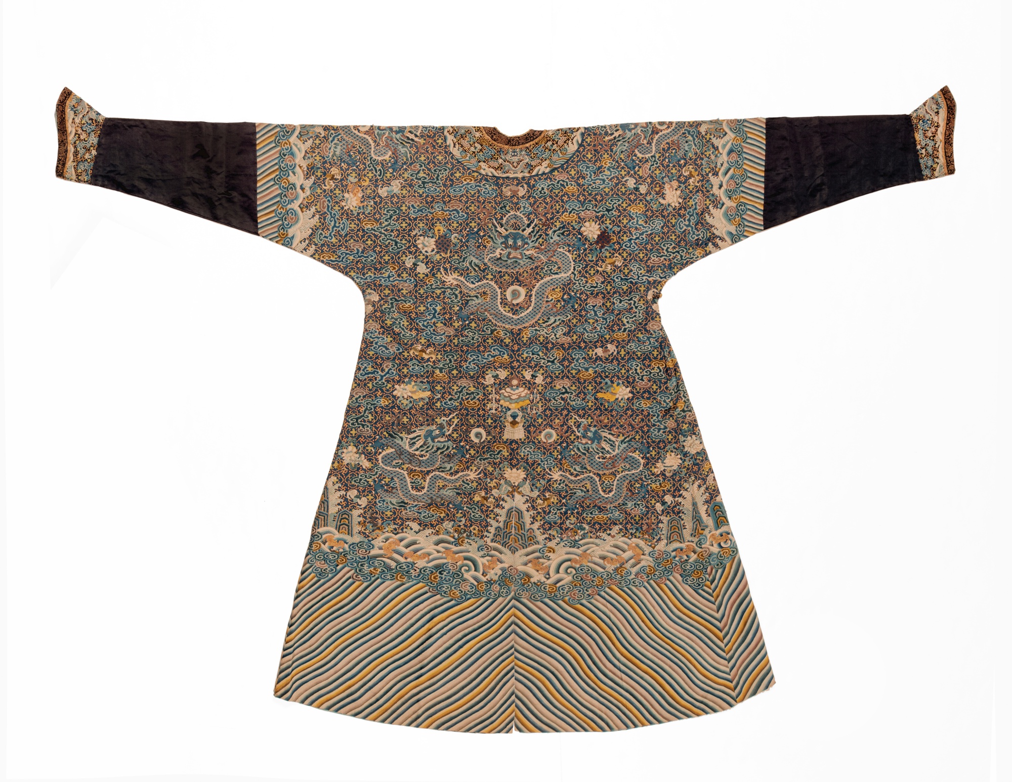 A blue-ground kesi 'dragon' robe (Jifu), Qing dynasty, 19th century ...