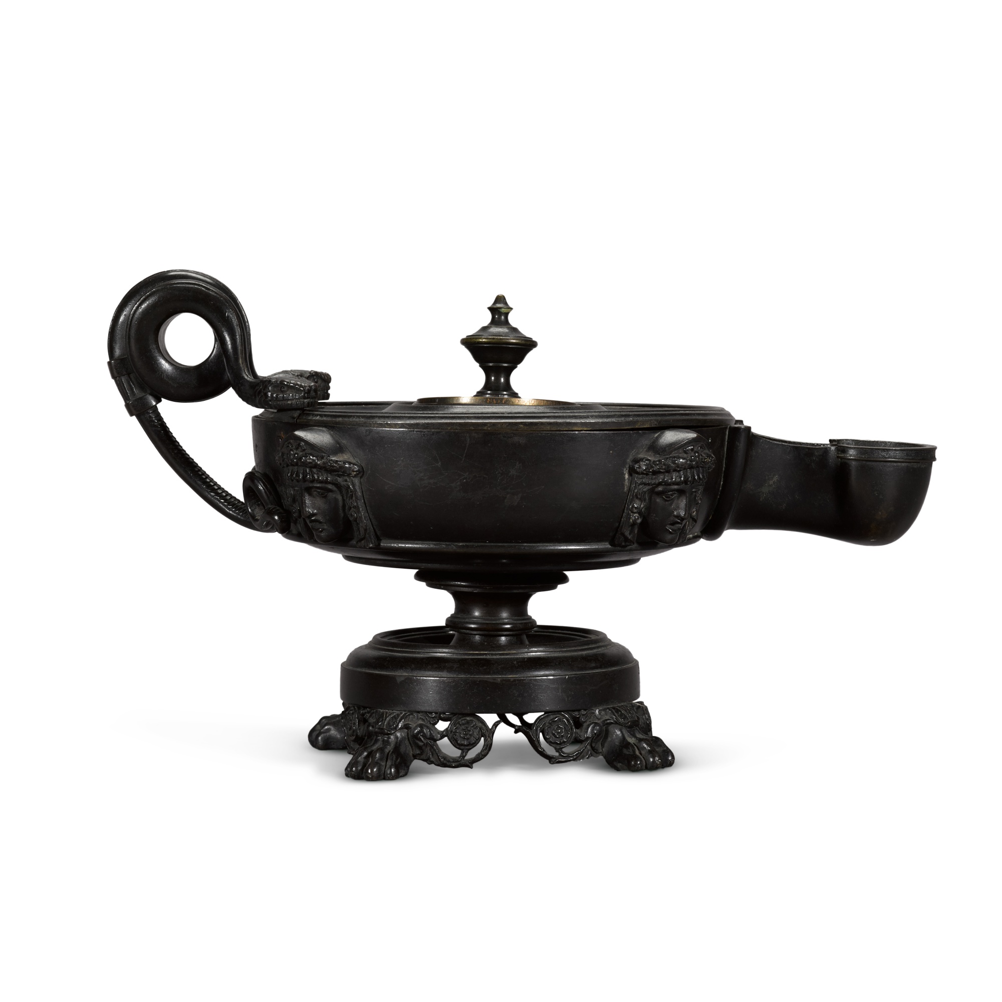 A George IV patinated bronze colza oil lamp, circa 1825, attributed to ...