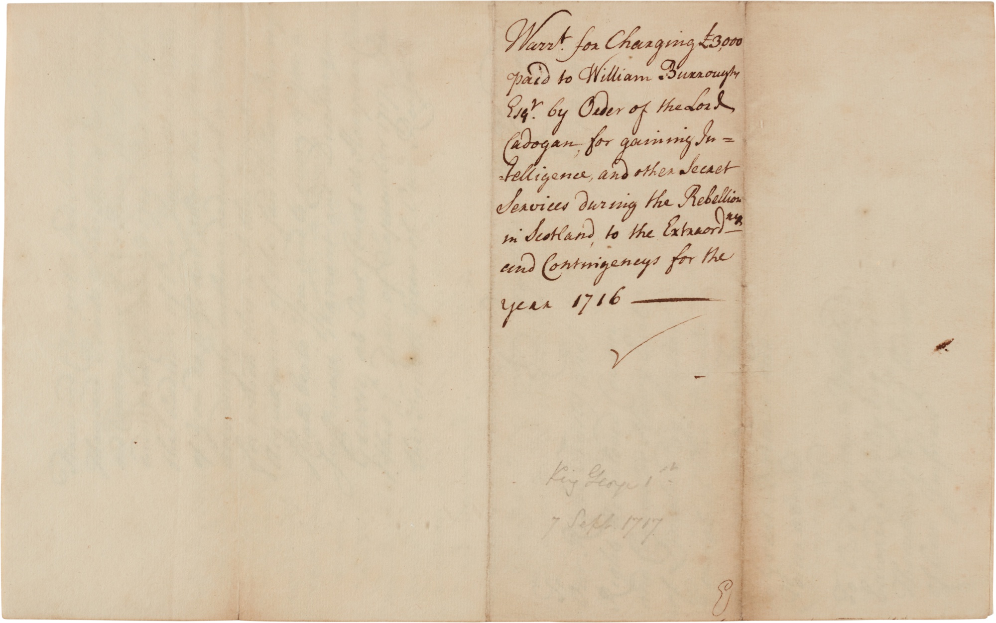 King George I | Document signed, ordering funds to William Burroughs ...