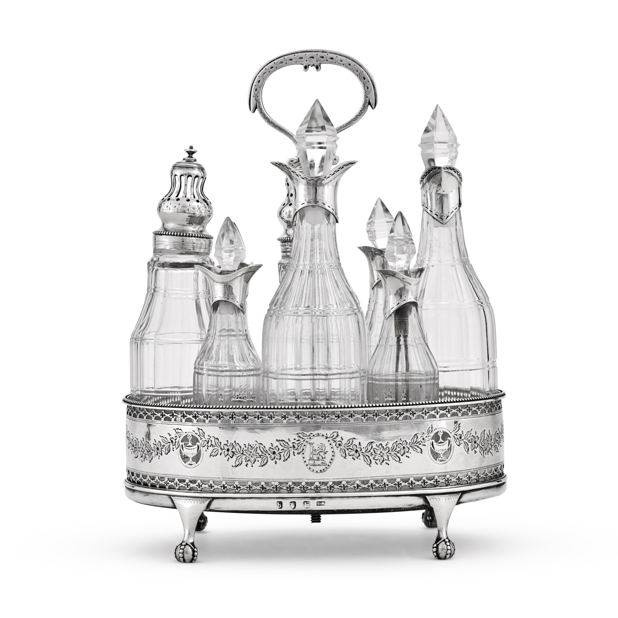 A George III silver-mounted cruet set, maker's mark WS, London, 1783 ...