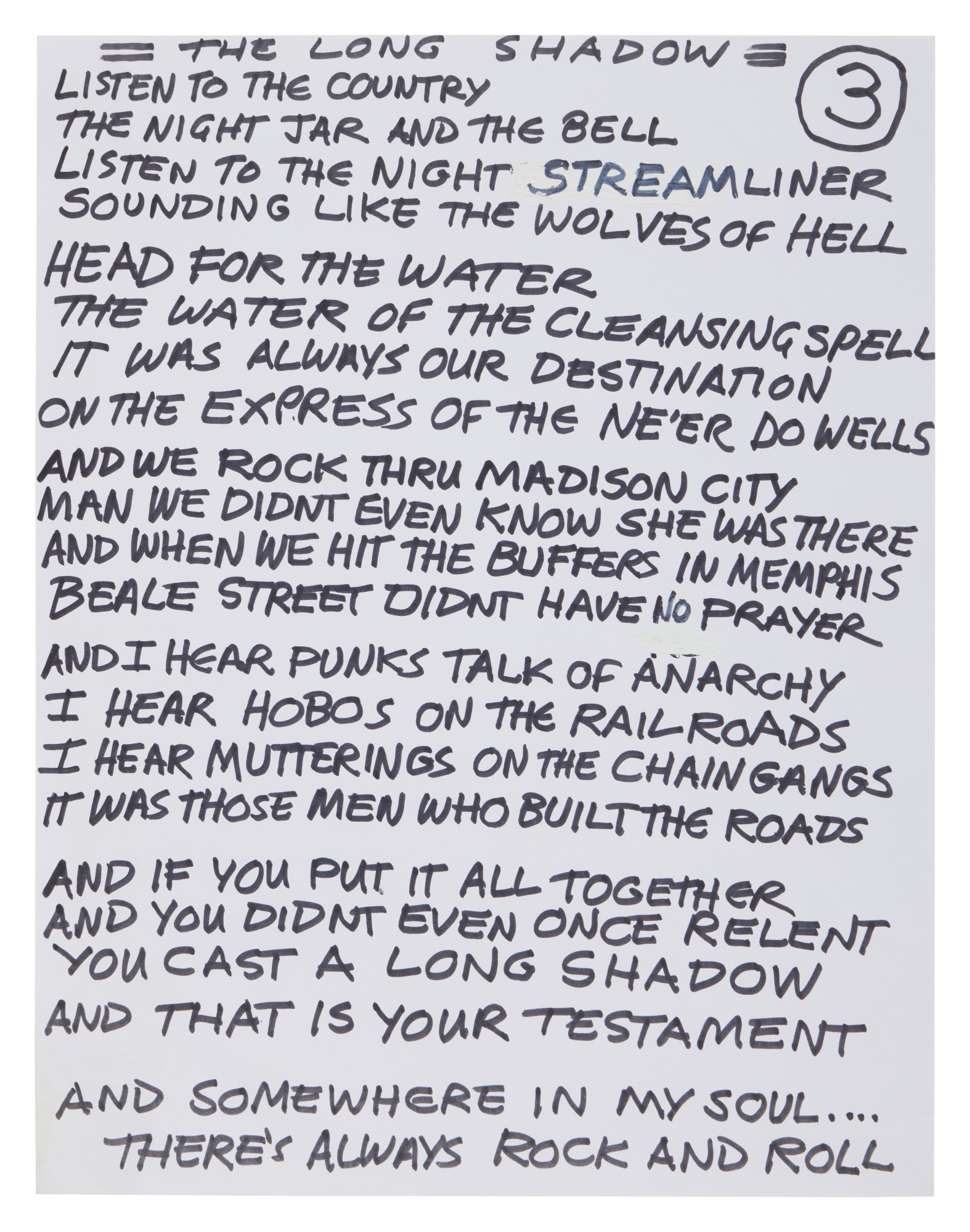 Joe Strummer | Autograph manuscript lyrics for “Long Shadow" | Rock ...