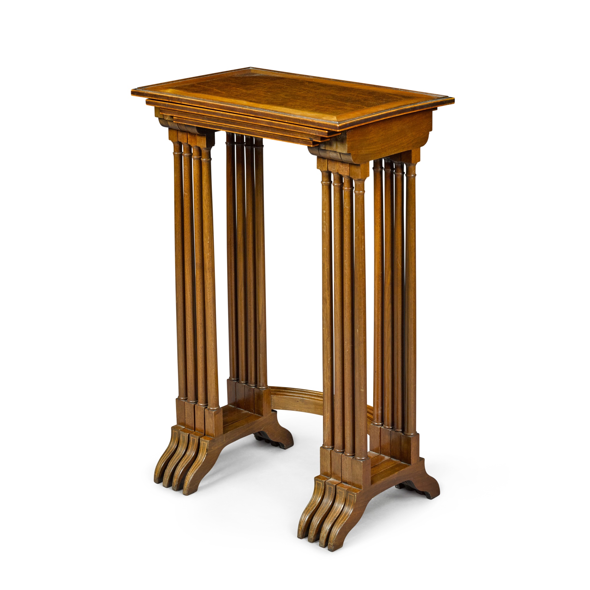 A set of mahogany and satinwood quartetto tables, 19th century ...