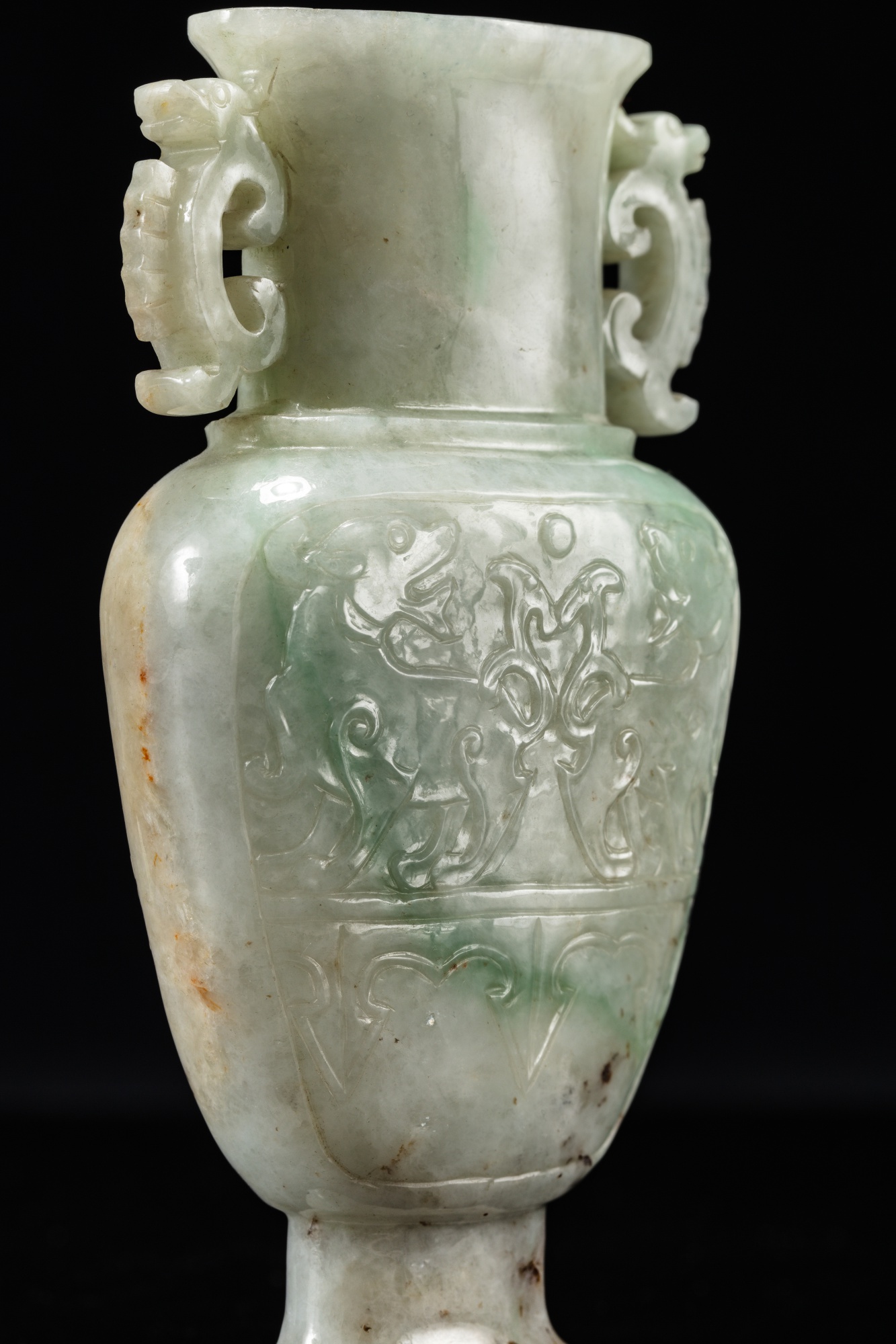 A small archaistic jadeite vase and a 'finger citron' jadeite carving ...