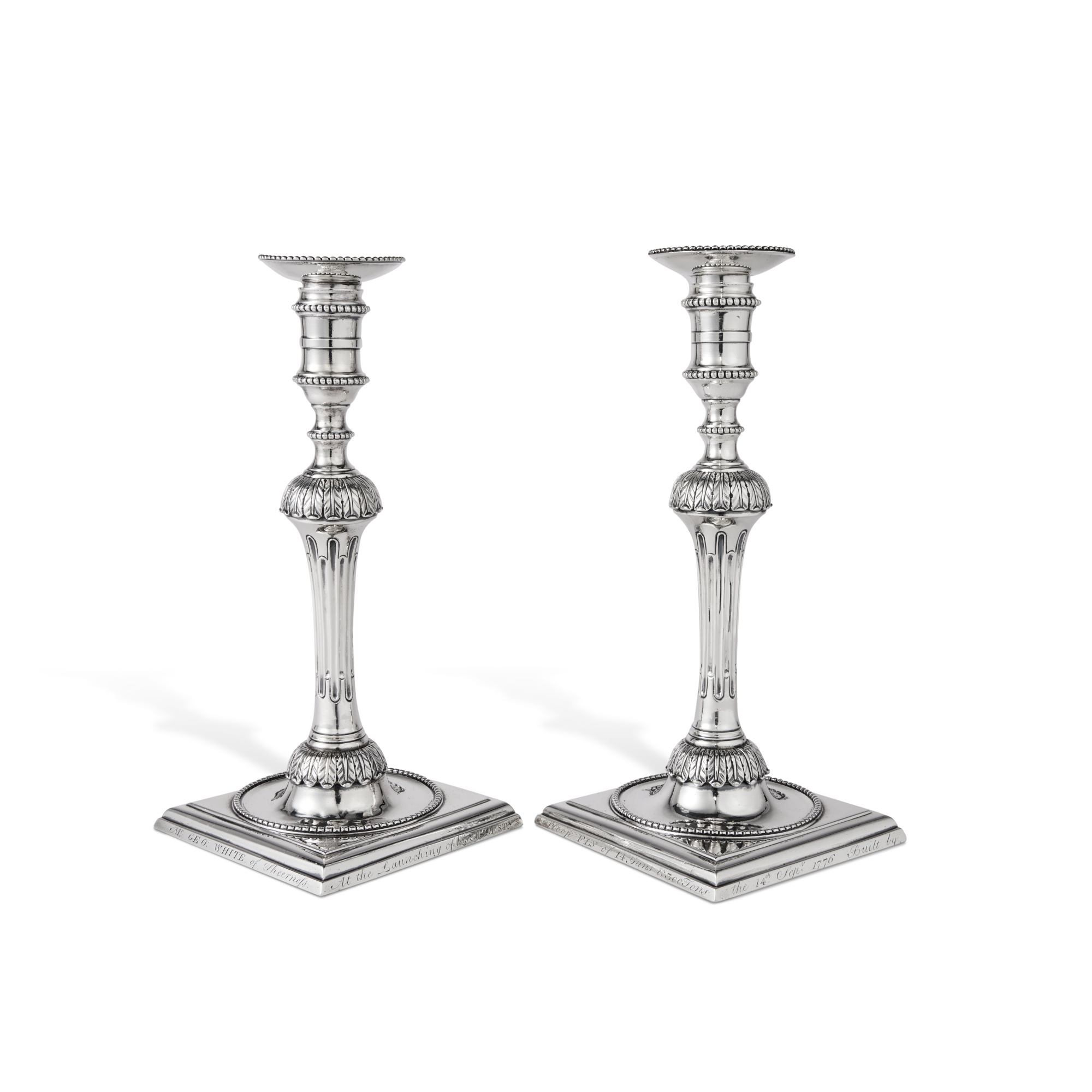A Pair of George III Silver Candlesticks with Royal Naval Presentation ...
