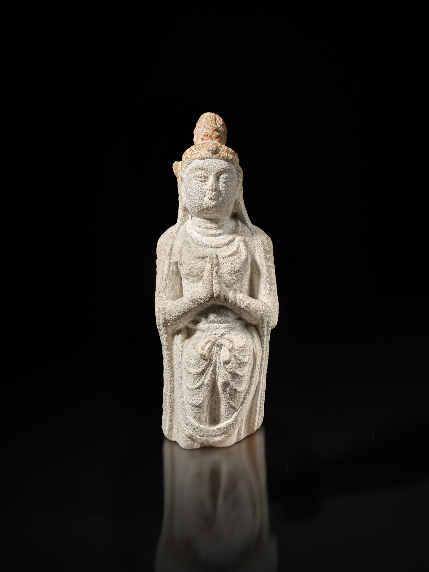 A finely carved sandstone figure of a Bodhisattva, Tang dynasty ...