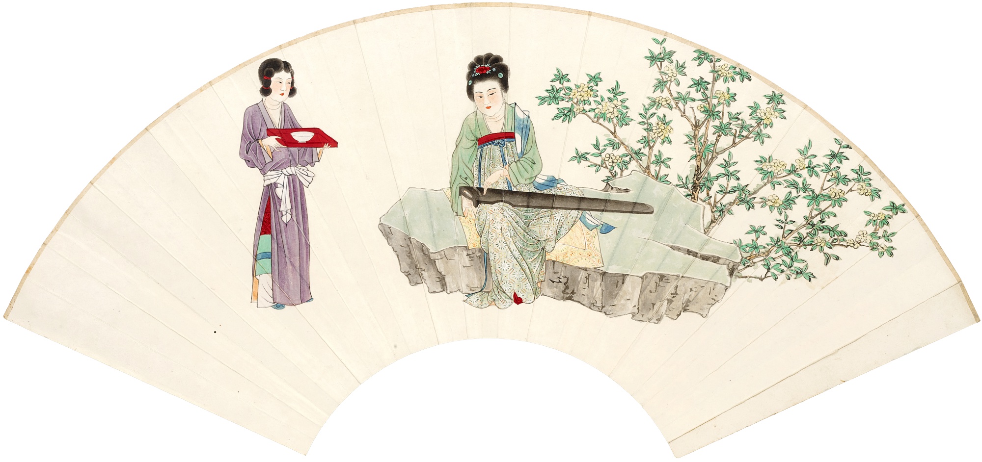 張大千 仿周昉〈調琴啜茗圖〉 | Zhang Daqian (Chang Dai-chien, 1899-1983), Beauty ...