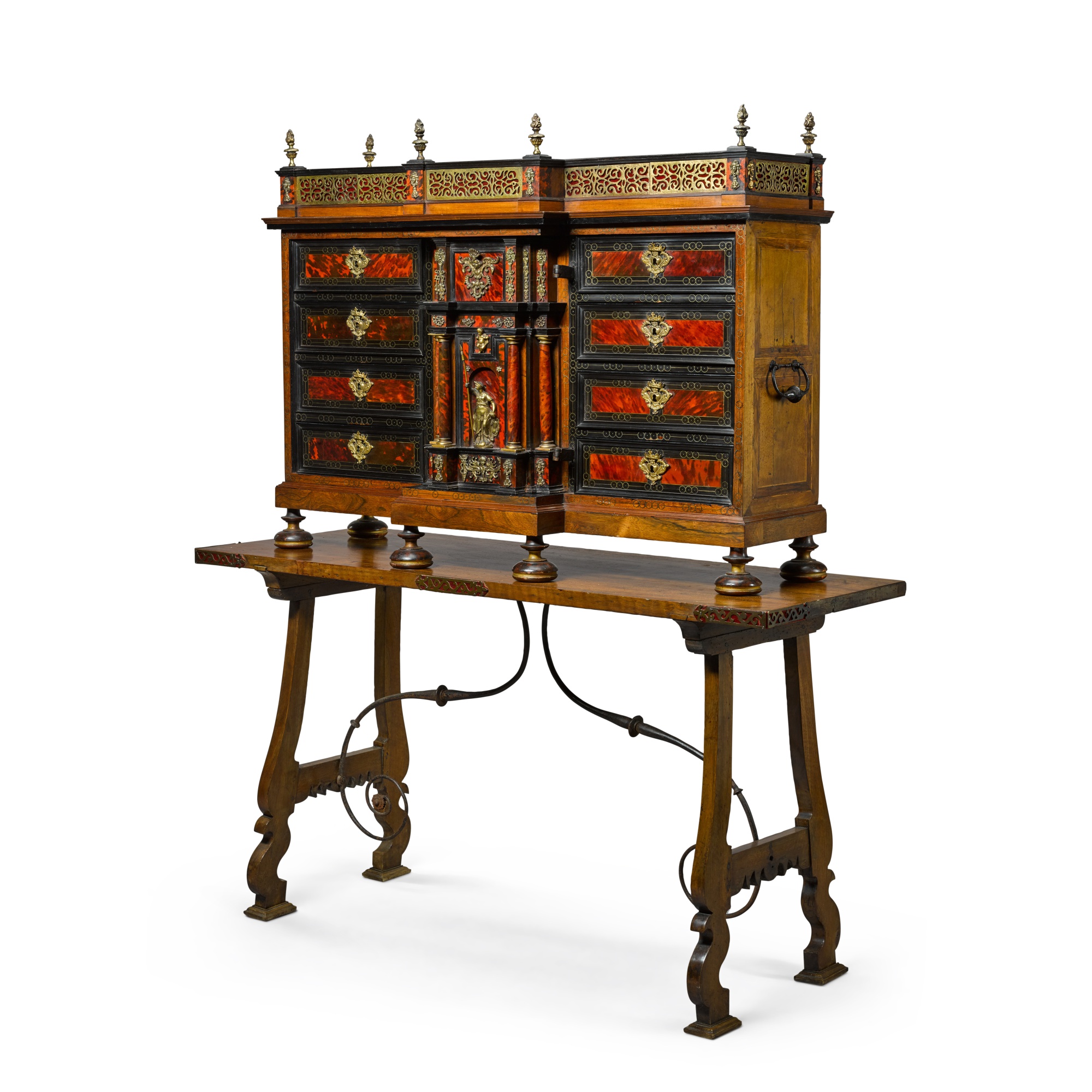 A Spanish Baroque gilt-brass mounted red tortoiseshell and inlaid ...