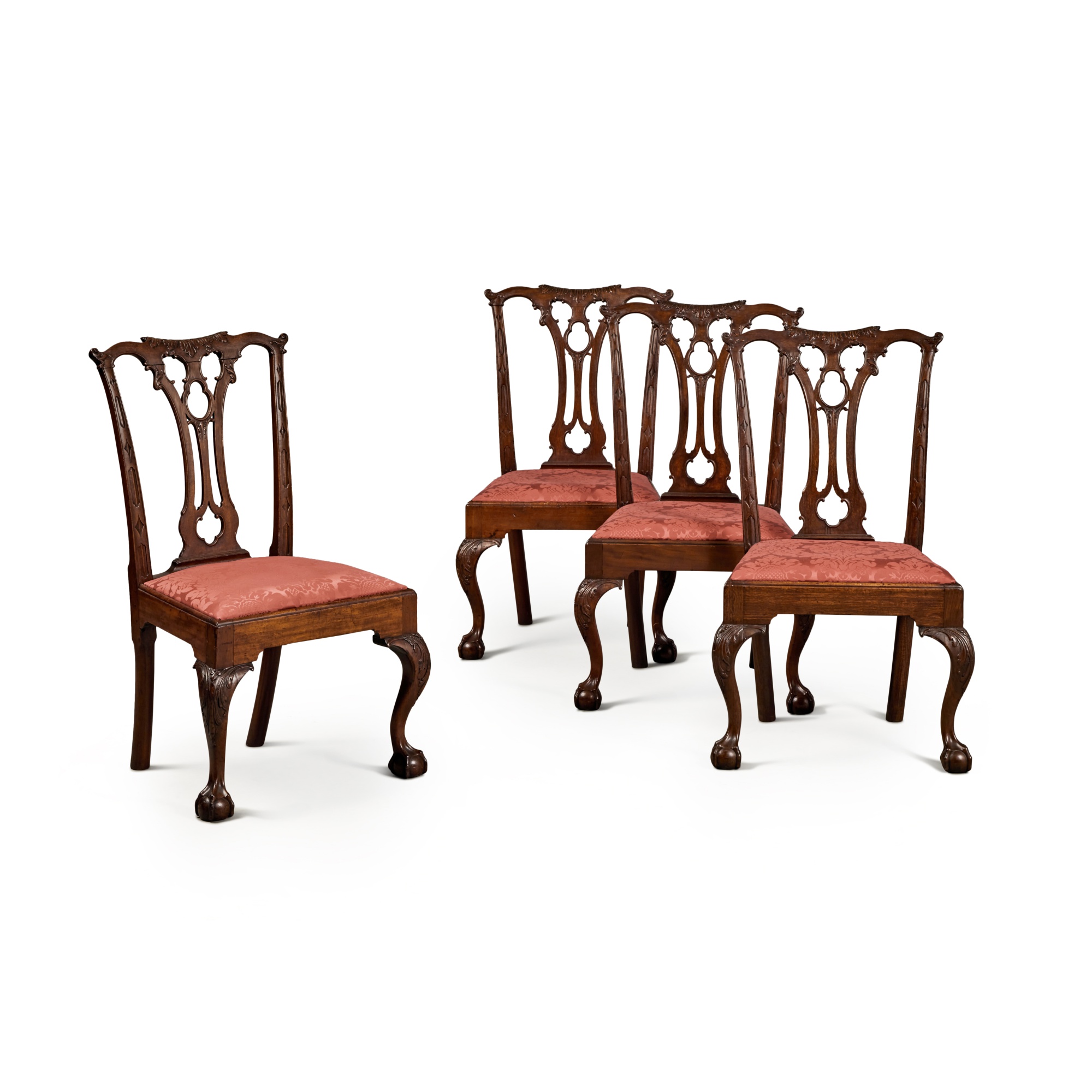 Very Fine and Rare Set of Four Chippendale Carved Mahogany Side Chairs ...