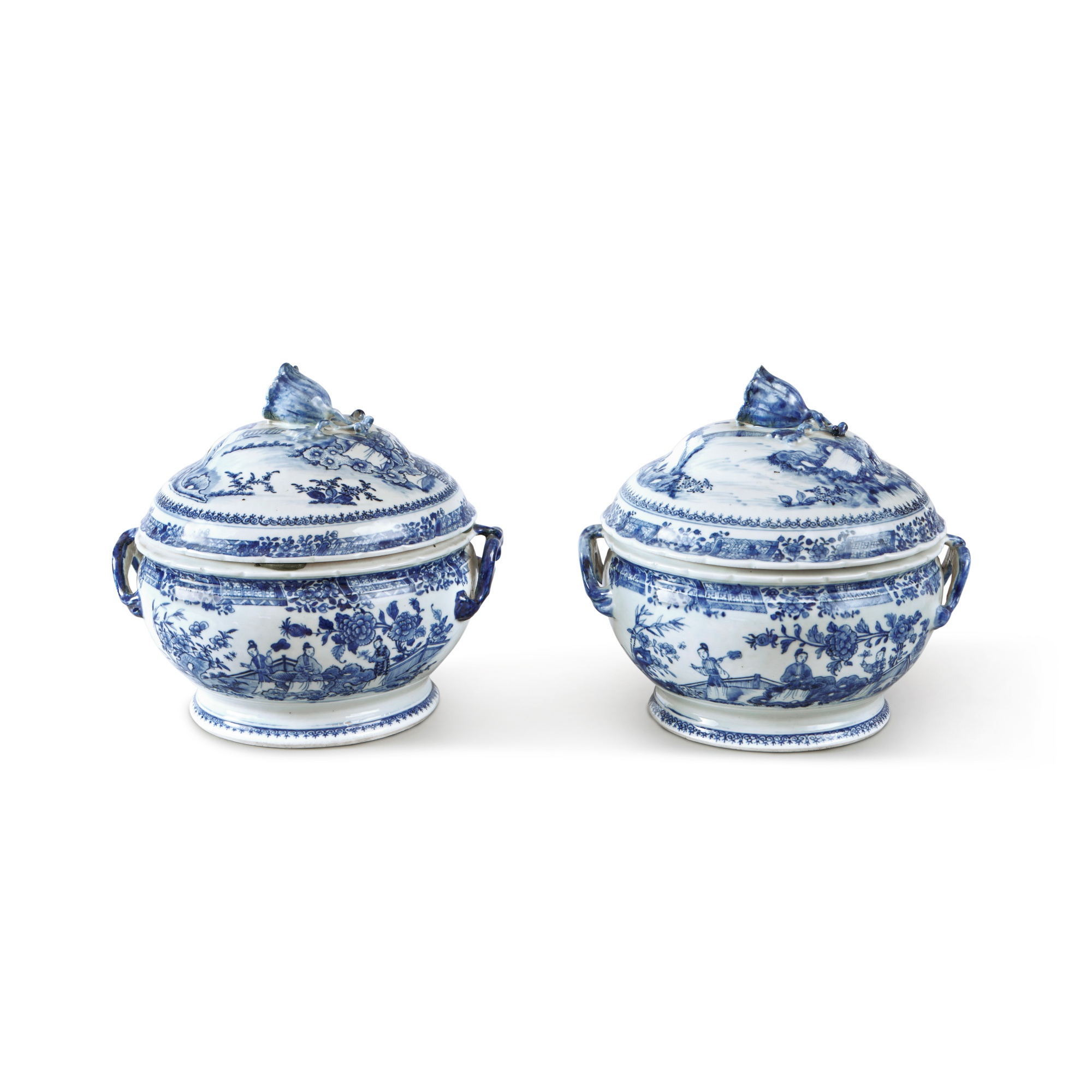 A Pair of Chinese Export Blue and White Tureens and Covers, Qing ...
