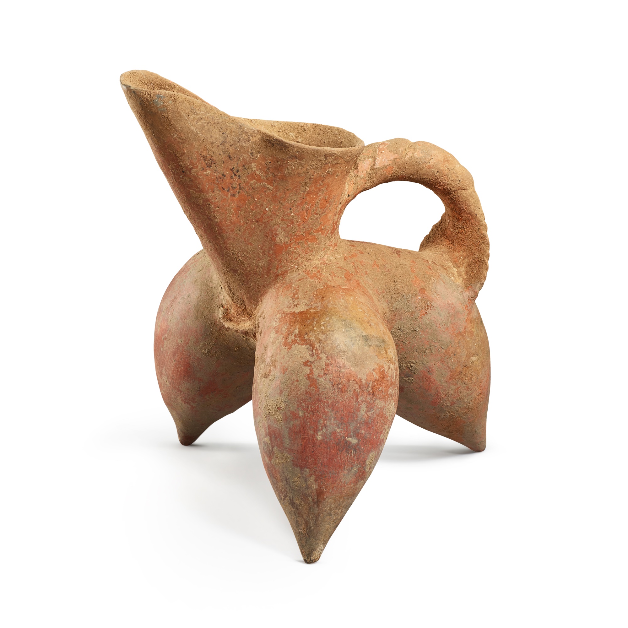 A red pottery tripod ewer, Longshan culture, c. 2500-2000 B.C. 龍山文化 紅陶鬹 ...