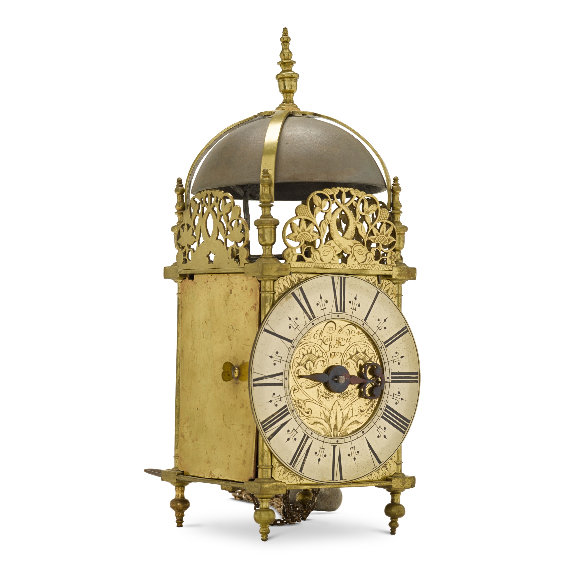A Queen Anne brass lantern clock, William Wood, Nailsworth, dated 1707 ...