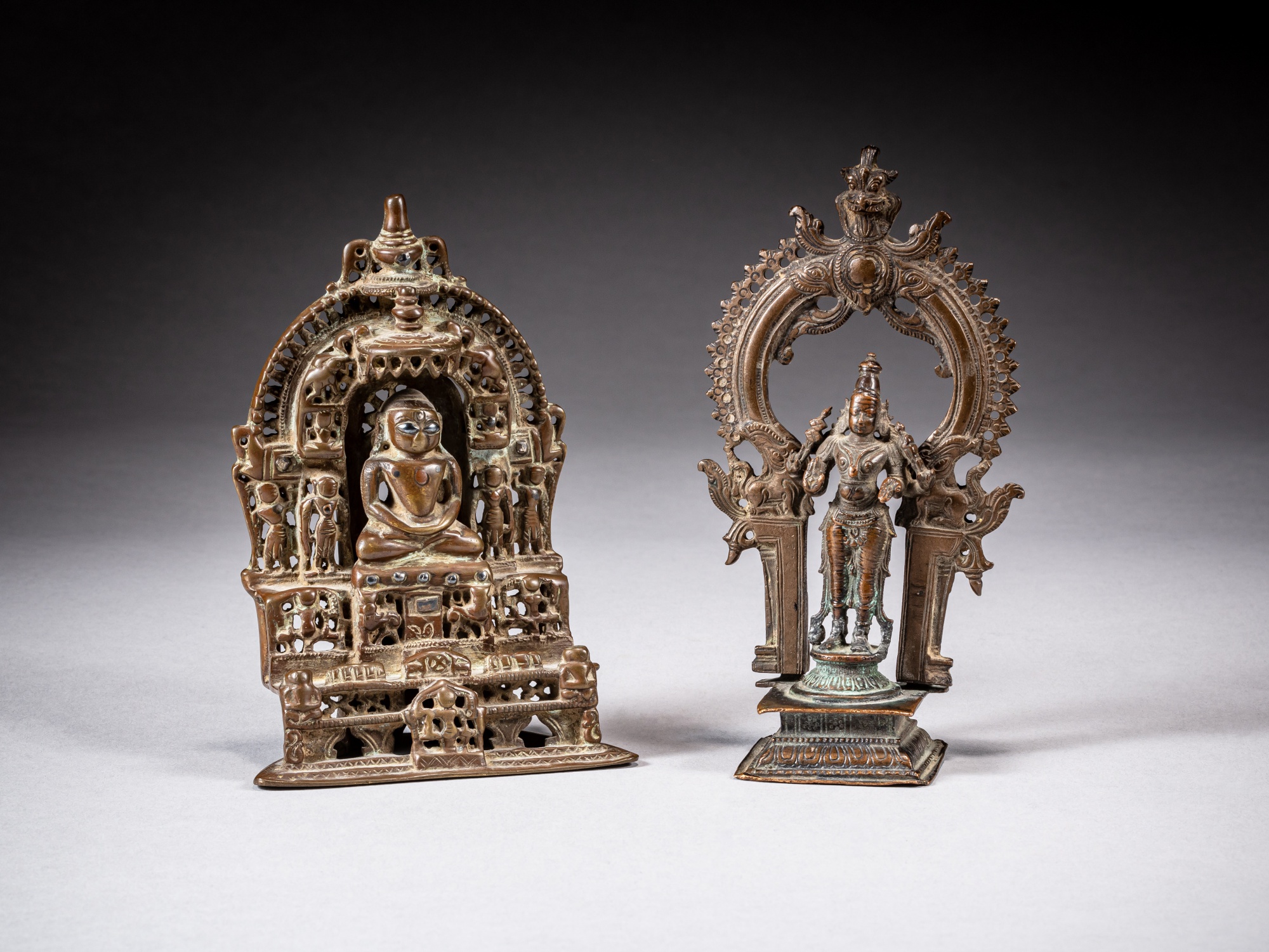 A bronze standing figure of Vishnu and a bronze Jain shrine, South ...