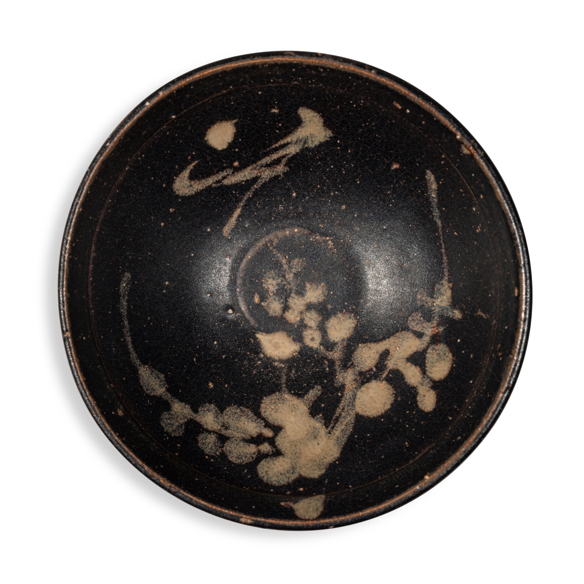 A painted 'Jizhou' black-glazed 'prunus' bowl, Southern Song dynasty ...