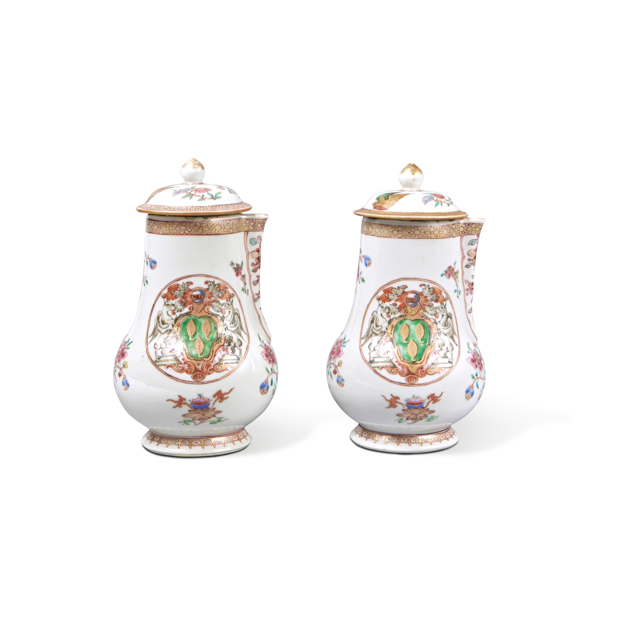 A Rare Pair of Chinese Export Armorial Coffee Pots and Covers, Qing ...