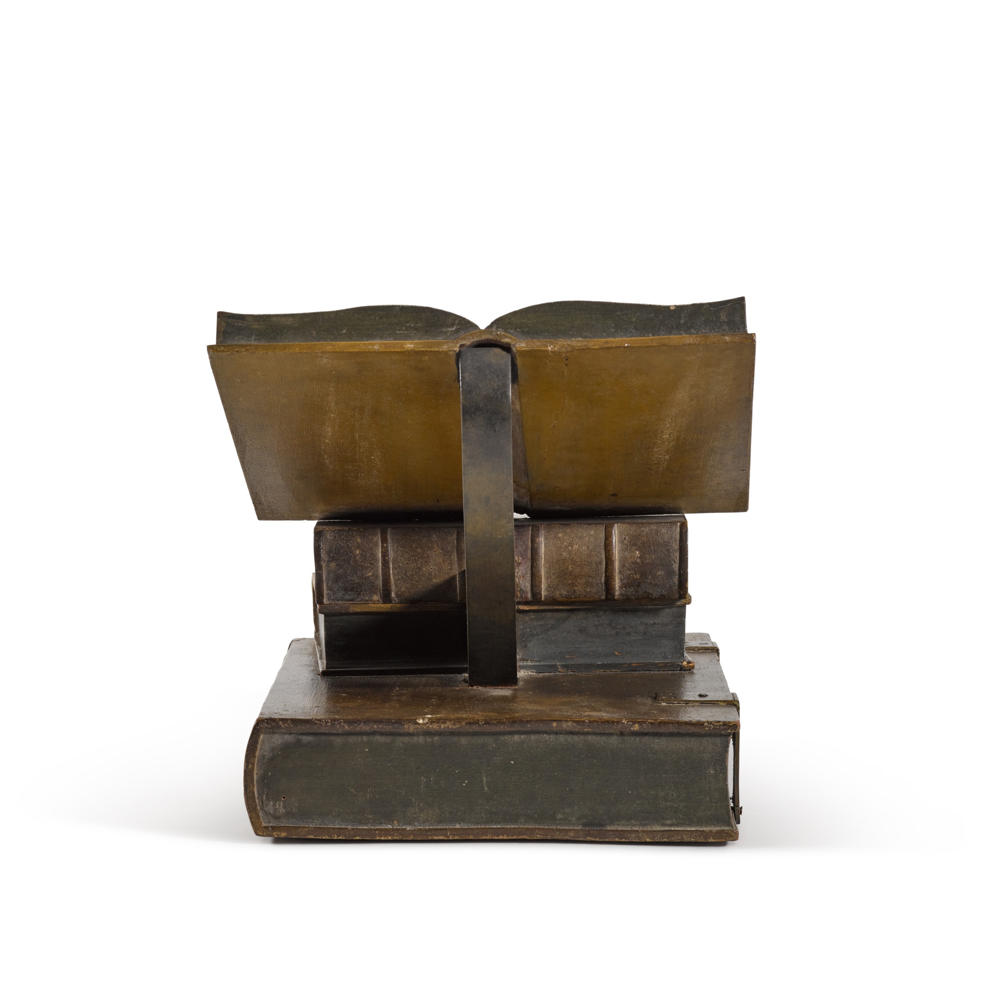 An unusual reading stand in the form of a pile of books, probably ...