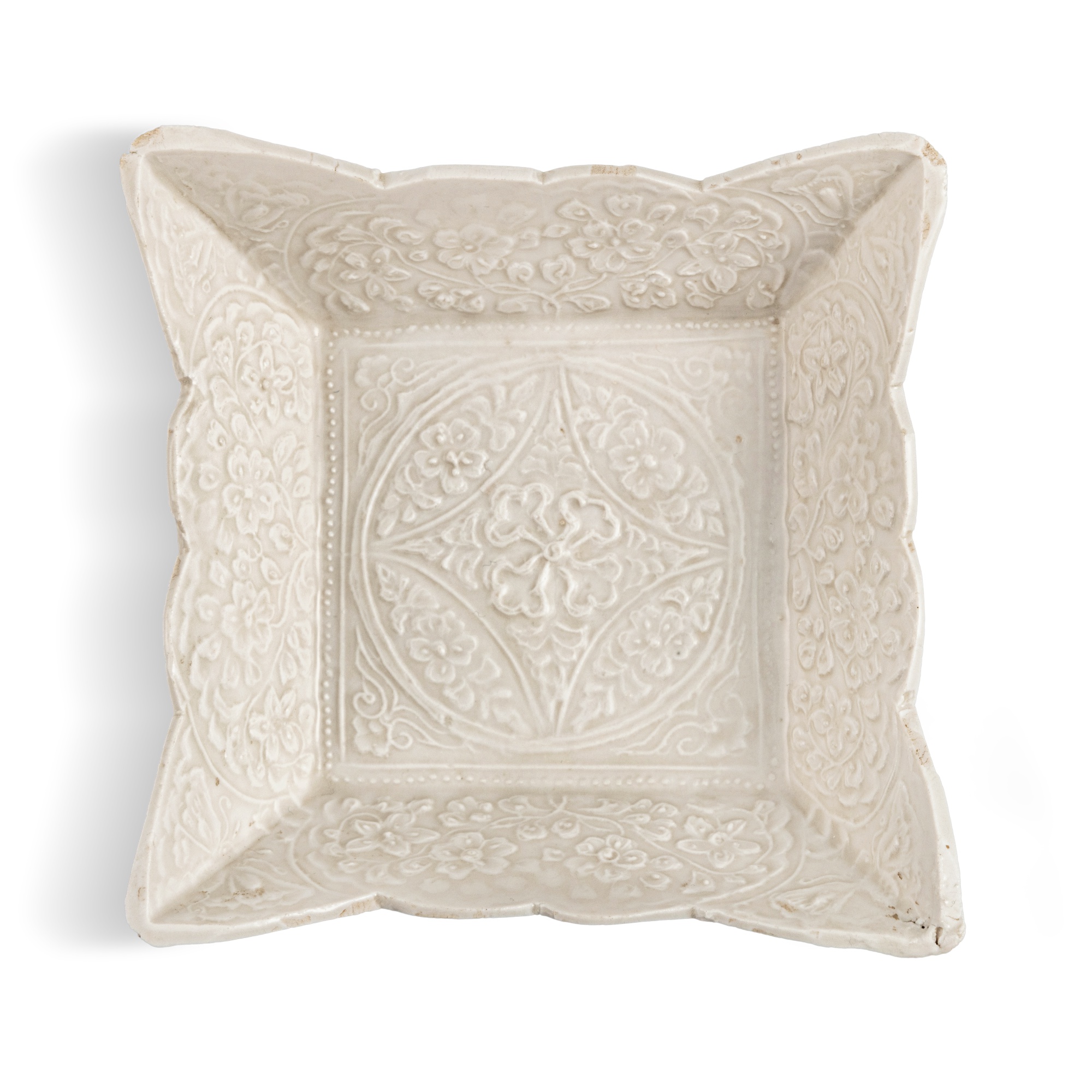 A molded white-glazed 'floral' square dish, Liao dynasty | 遼 白釉印花花口方盤 ...