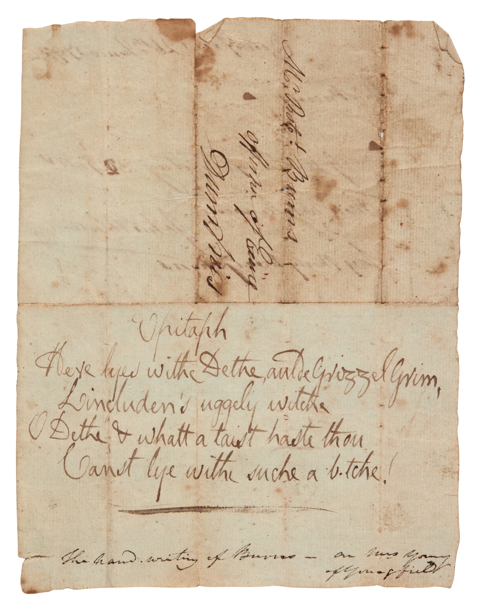 Robert Burns | Autograph manuscript verse epitaph on "Grizzel Grim ...