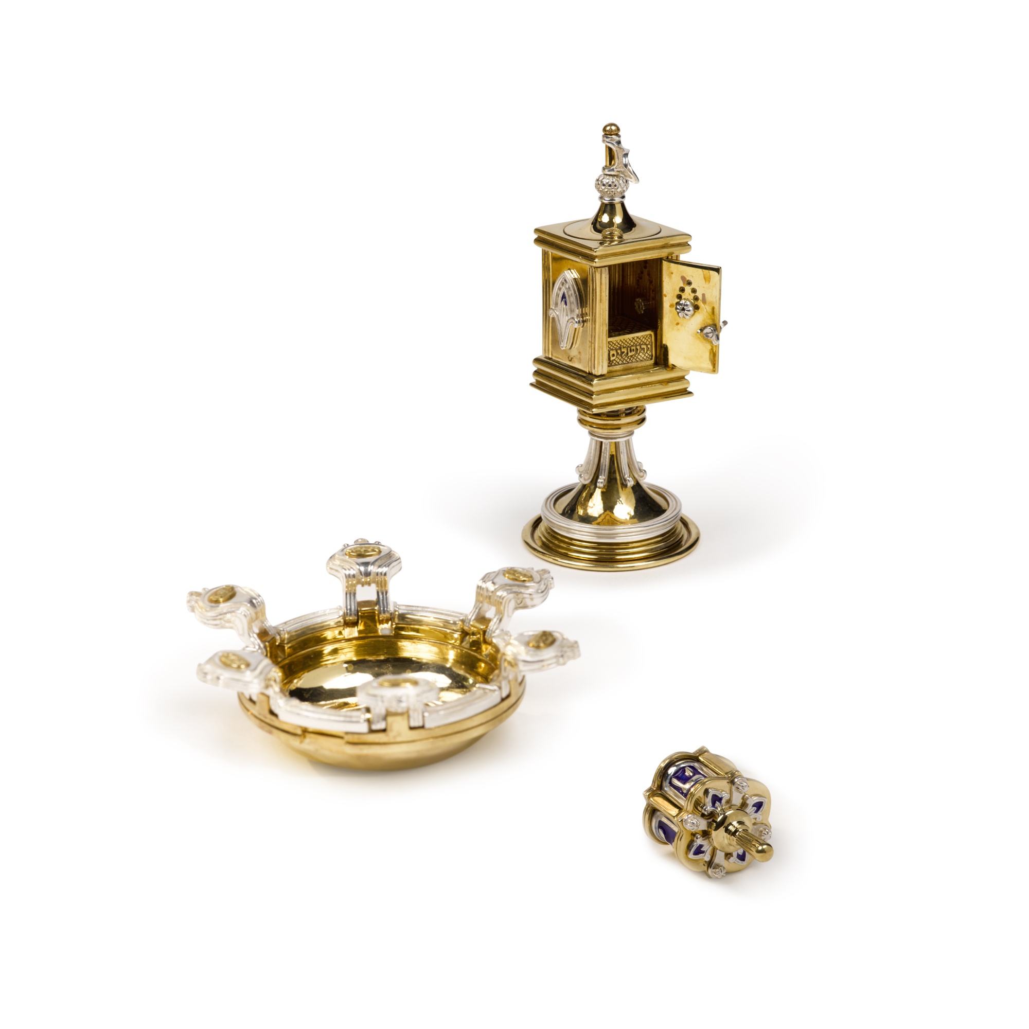 An Israeli Gilt and Silvered Metal and Enamel Holiday Compendium, Yossi ...