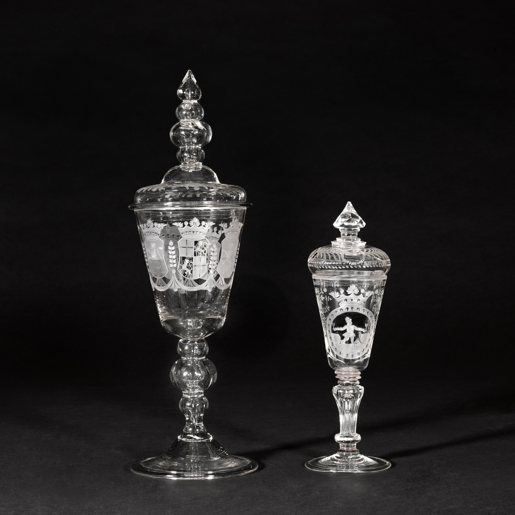 A large Dutch engraved armorial glass 'Seven United Provinces' goblet ...