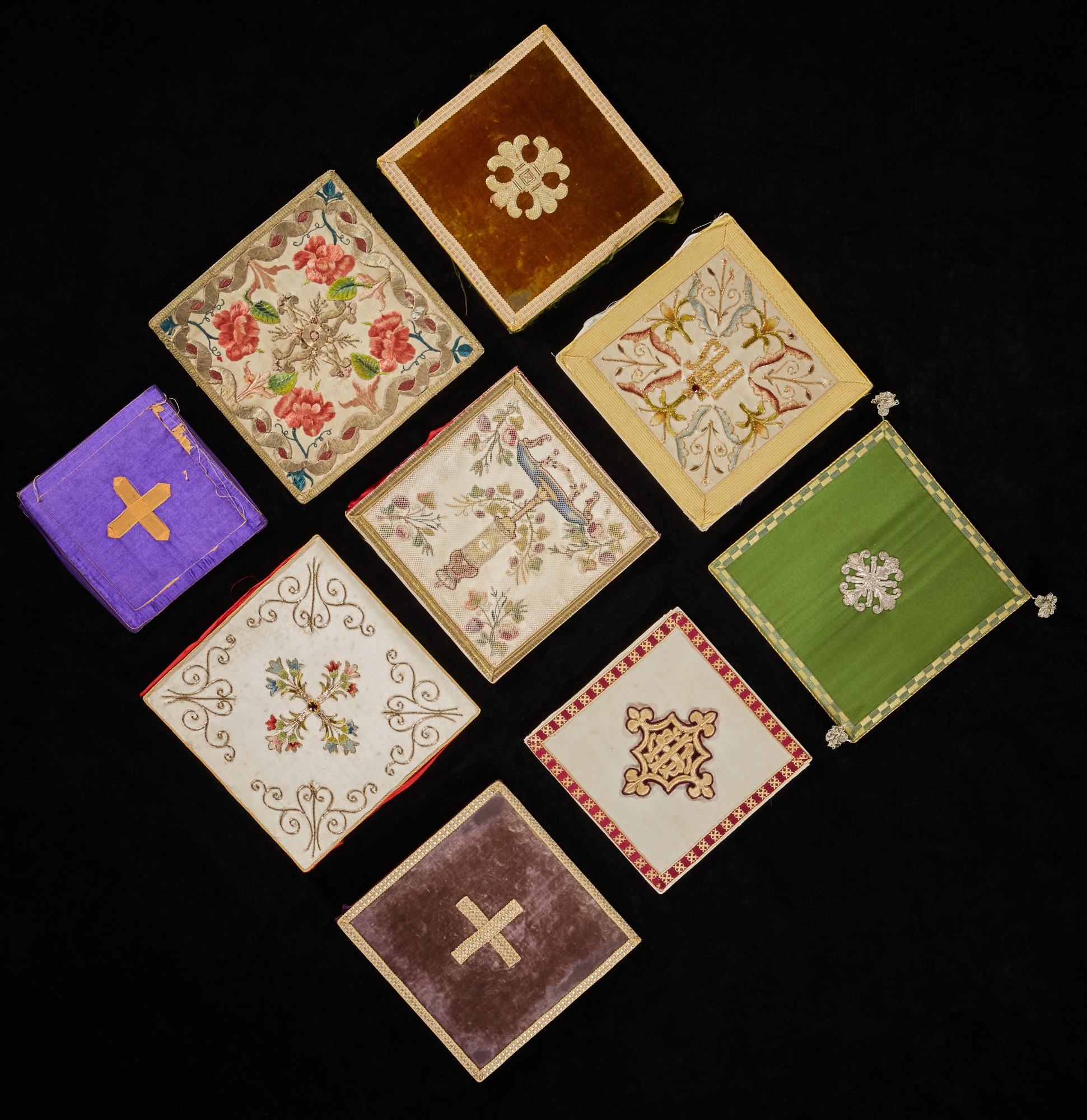 A group of nine burses, nine stole and two maniples, European, 19th ...