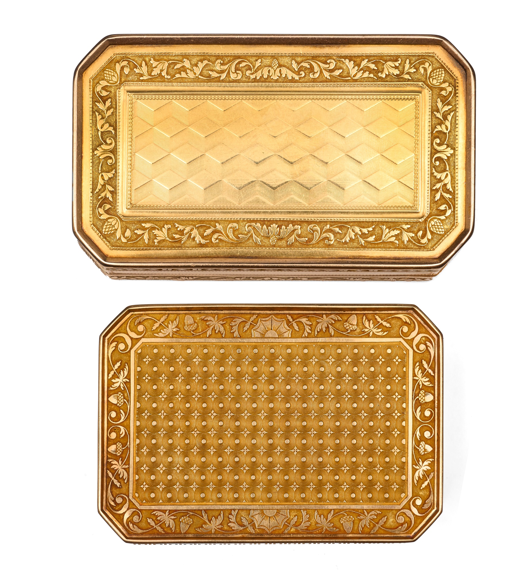 Two gold cut-cornered rectangular snuff boxes, Geneva and Paris, early ...