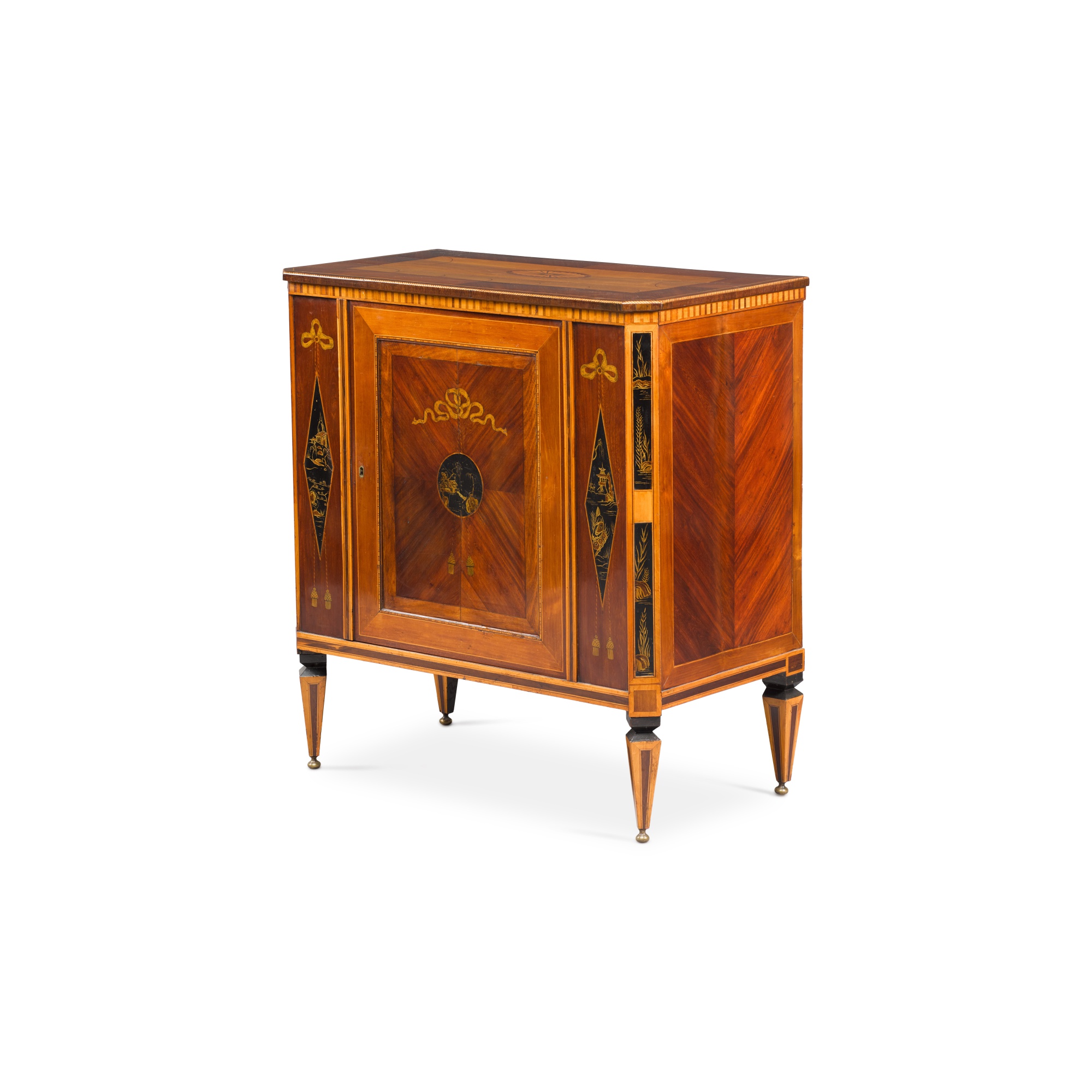 A pair of Dutch mahogany, satinwood and japanned side cabinets, late ...