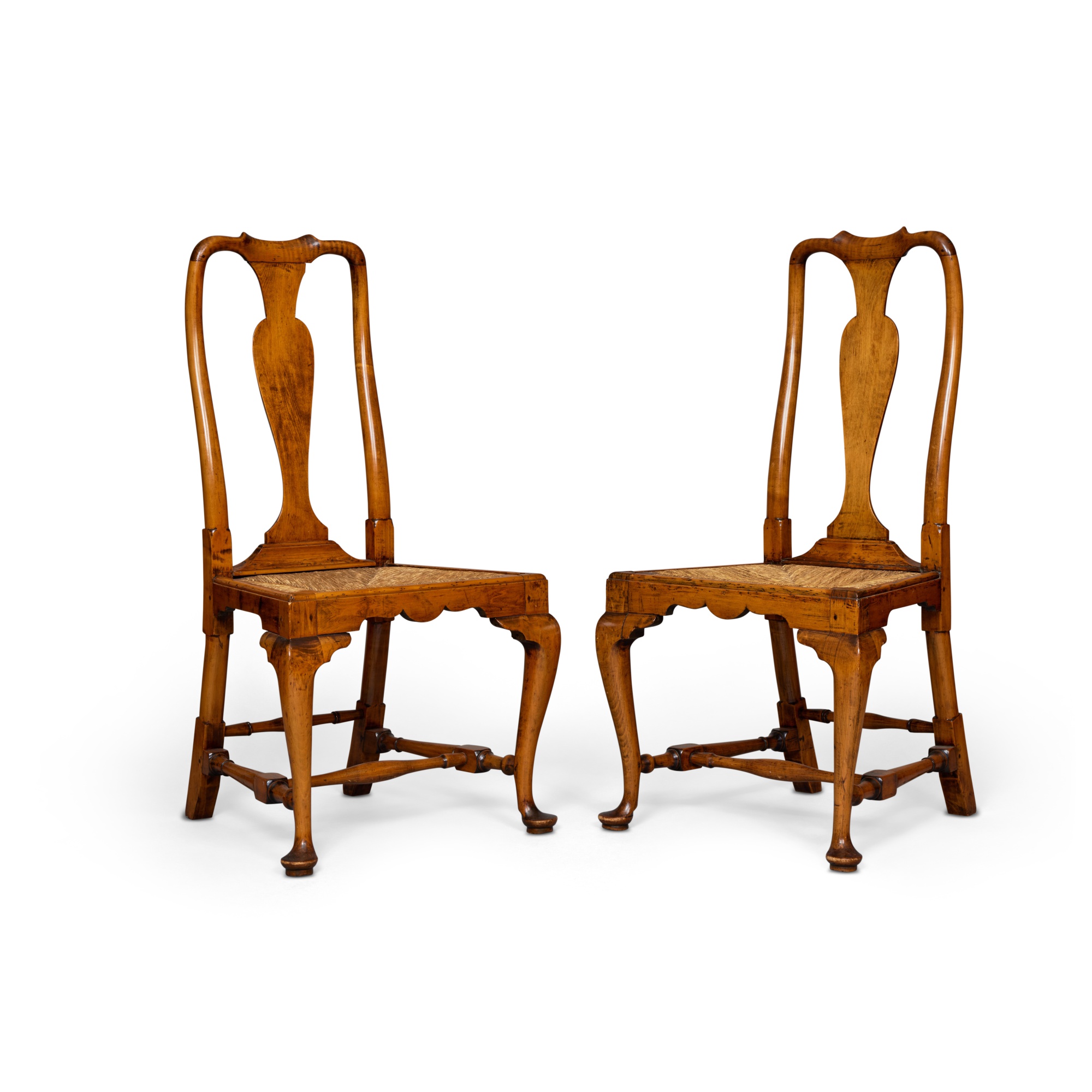 A Pair Of Queen Anne Maple Rounded Stile Side Chairs, Massachusetts or ...