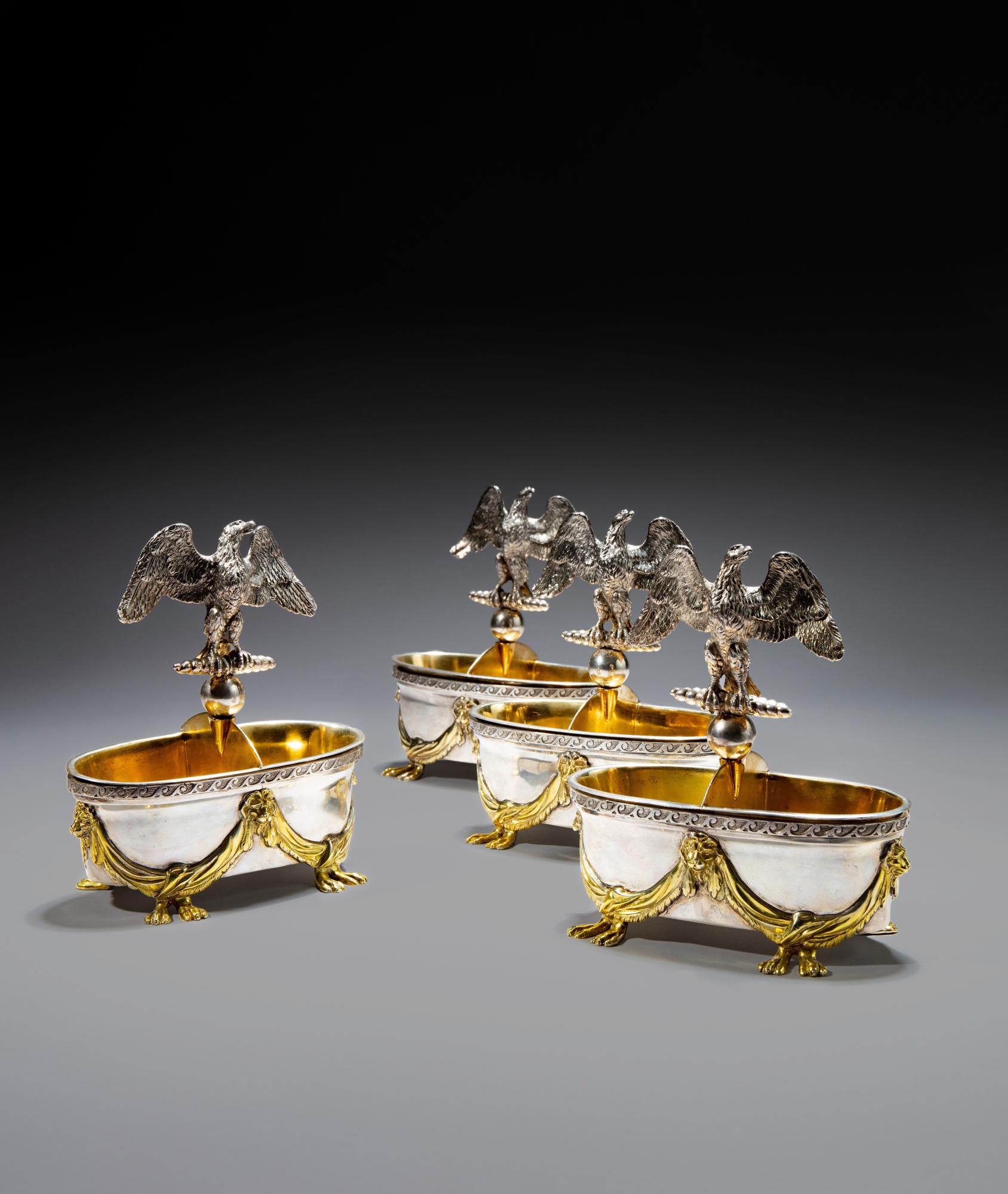 A set of four Italian parcel-gilt silver salts, Giuseppe Valadier, Rome ...
