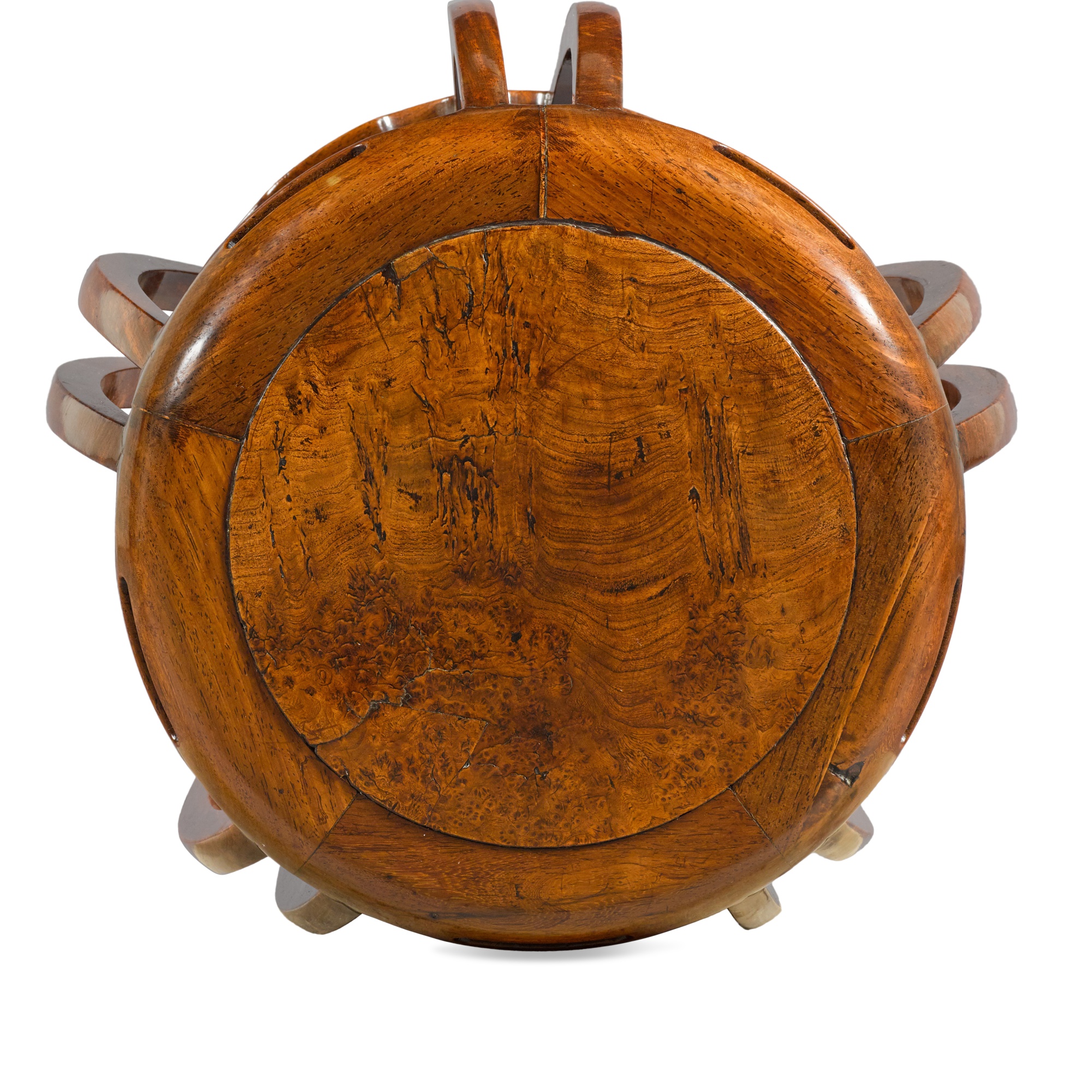 A pair of hongmu and burrwood drum stools, Qing dynasty | 清 紅木嵌癭木面坐墩一對 ...