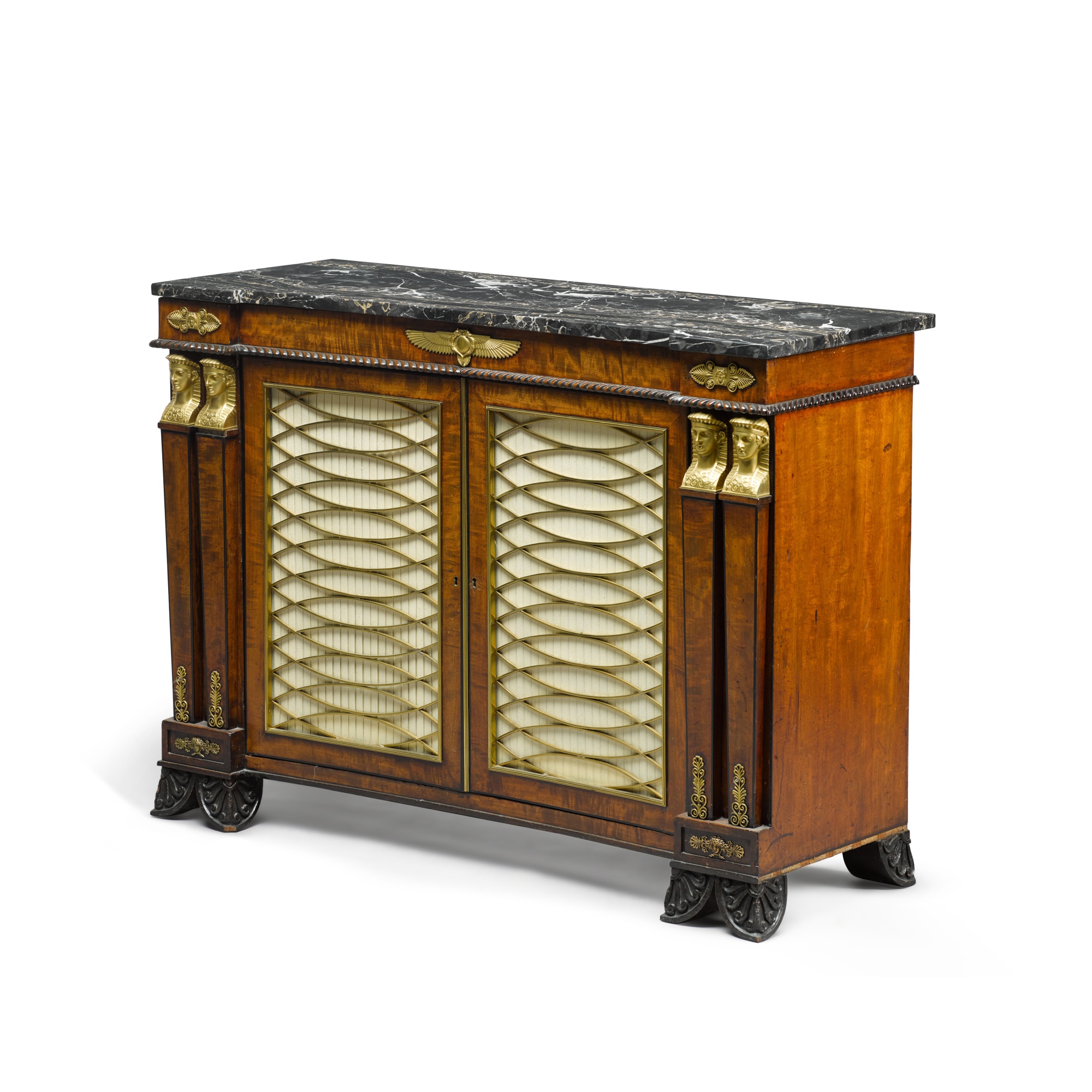 A Regency mahogany, ebony-strung and gilt metal-mounted side cabinet ...