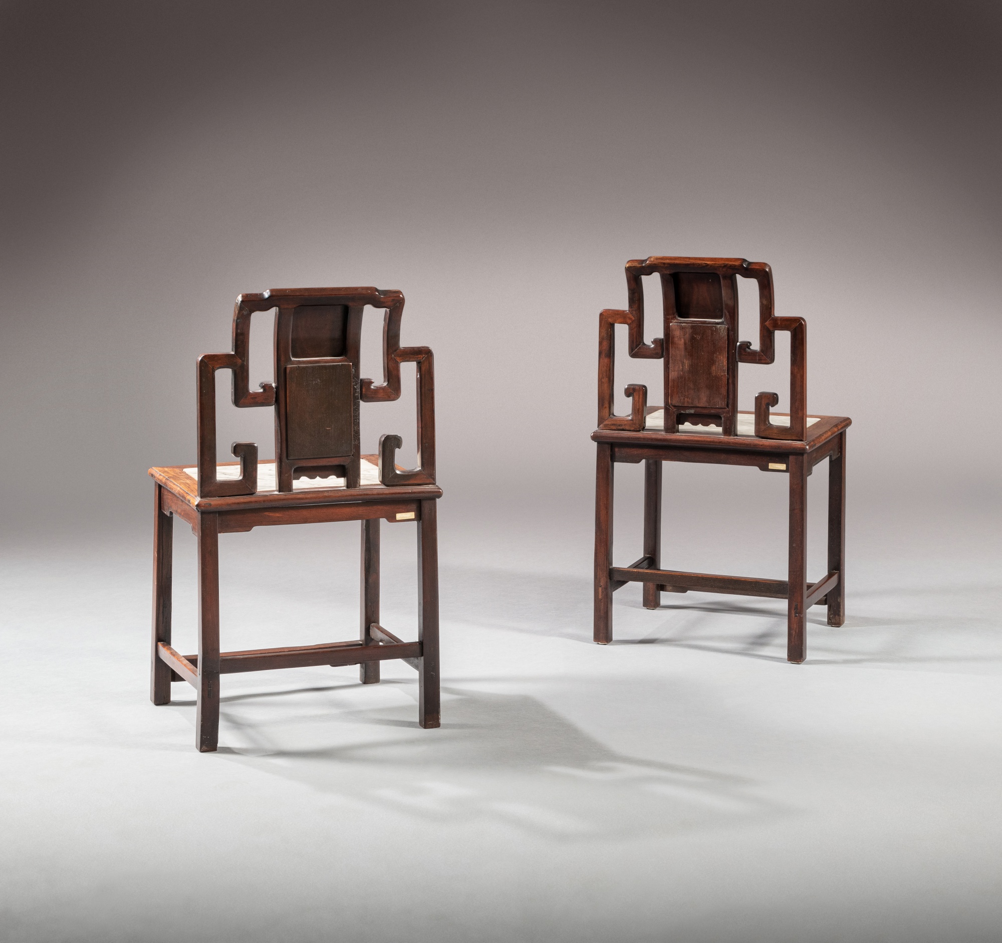 A pair of hongmu chairs with marble seats, Qing dynasty, 18th-19th ...